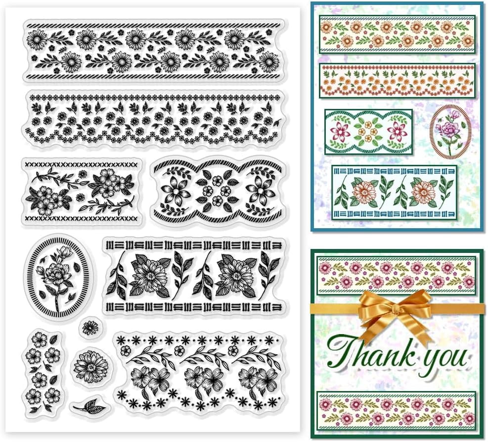 Flower Clear Stamps Embroidery Style Transparent Stamps Silicone Clear ...