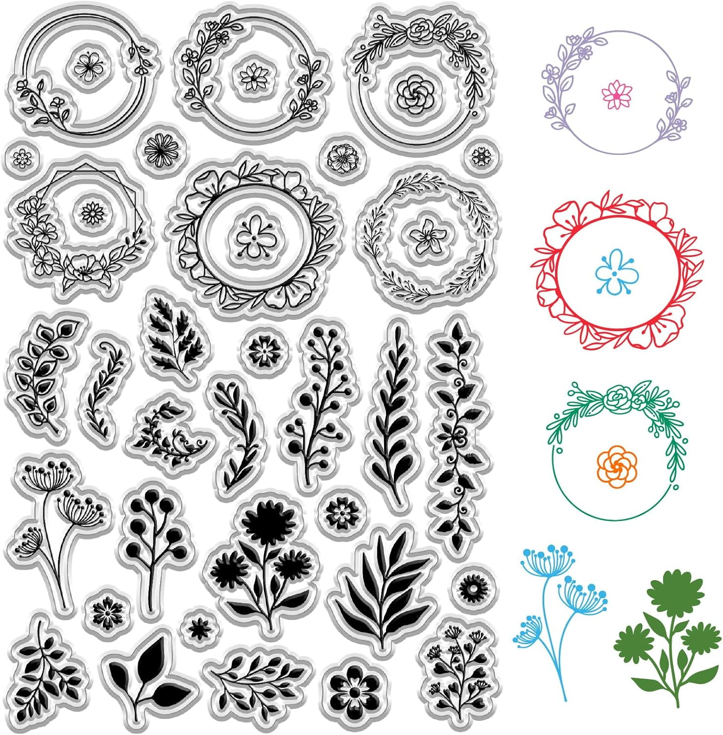 Flower Clear Stamps Wreath Leaf Plant Reusable Postmark Transparent ...