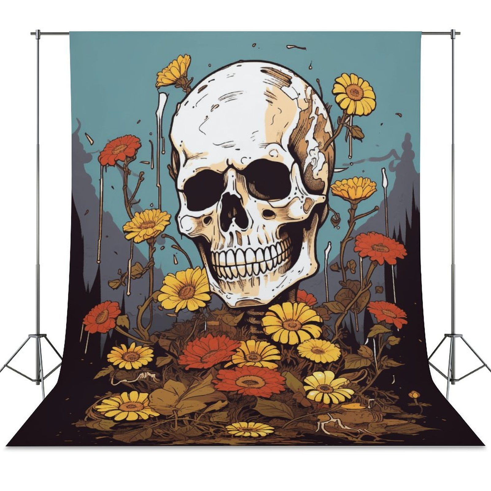 Flower Cluster Skull Backdrop Baby Shower Newborn Portrait Girl Boy Birthday Party Photography ...