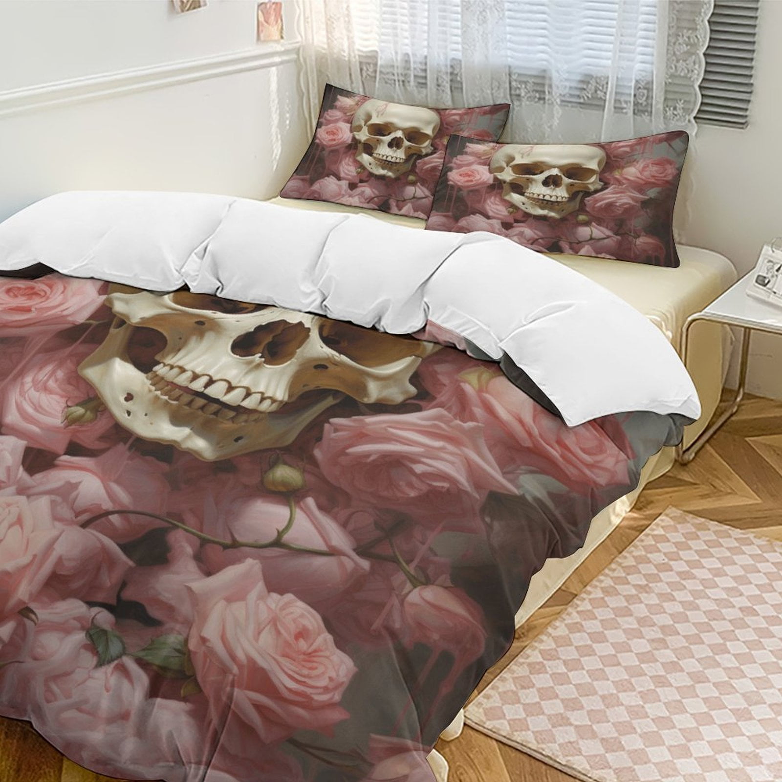 Flower Cluster Skull Bedding Set Duvet Cover for Kids Teen Boys Modern Abstract Comforter Cover ...