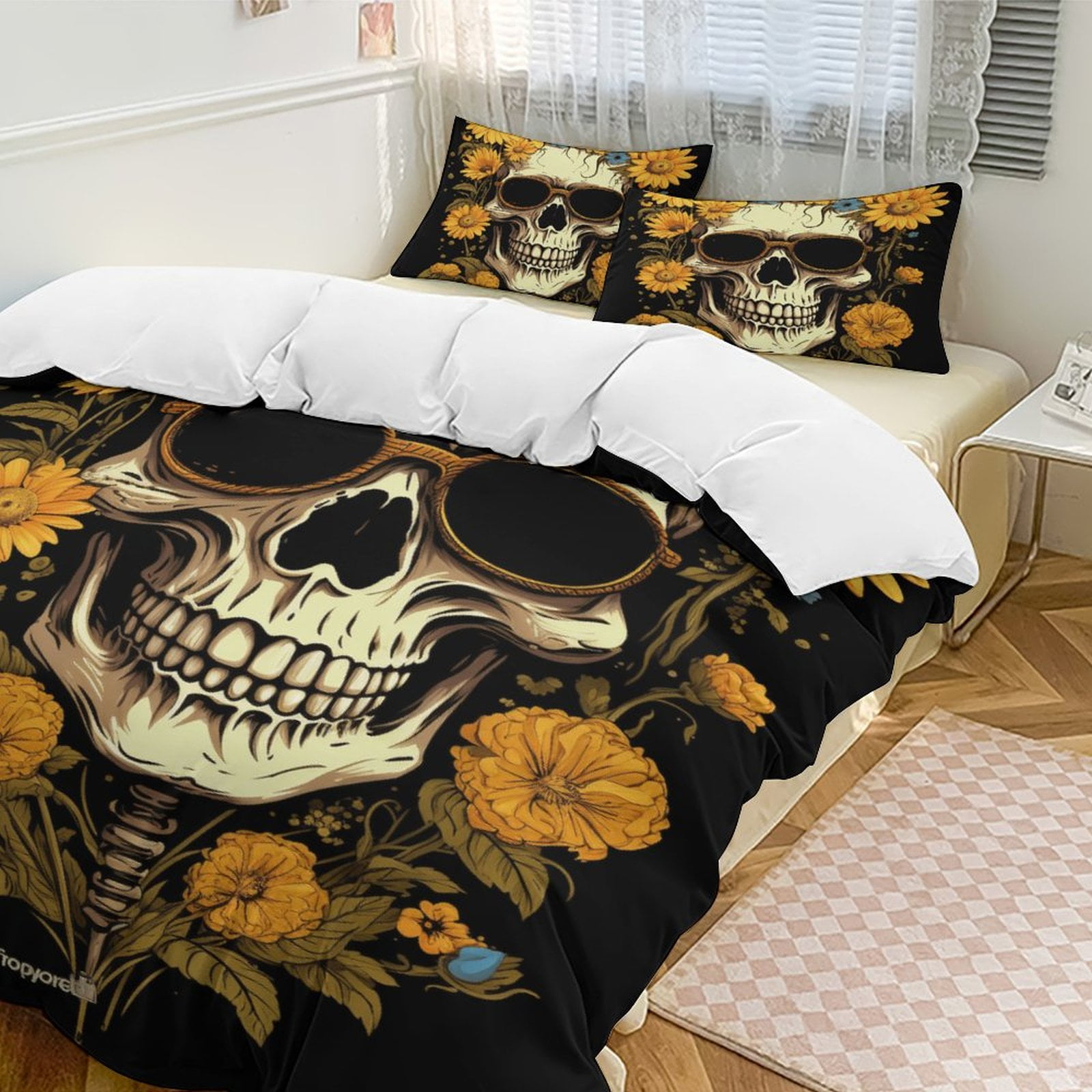 Flower Cluster Skull Bedding Set Duvet Cover for Kids Teen Boys Modern Abstract Comforter Cover ...