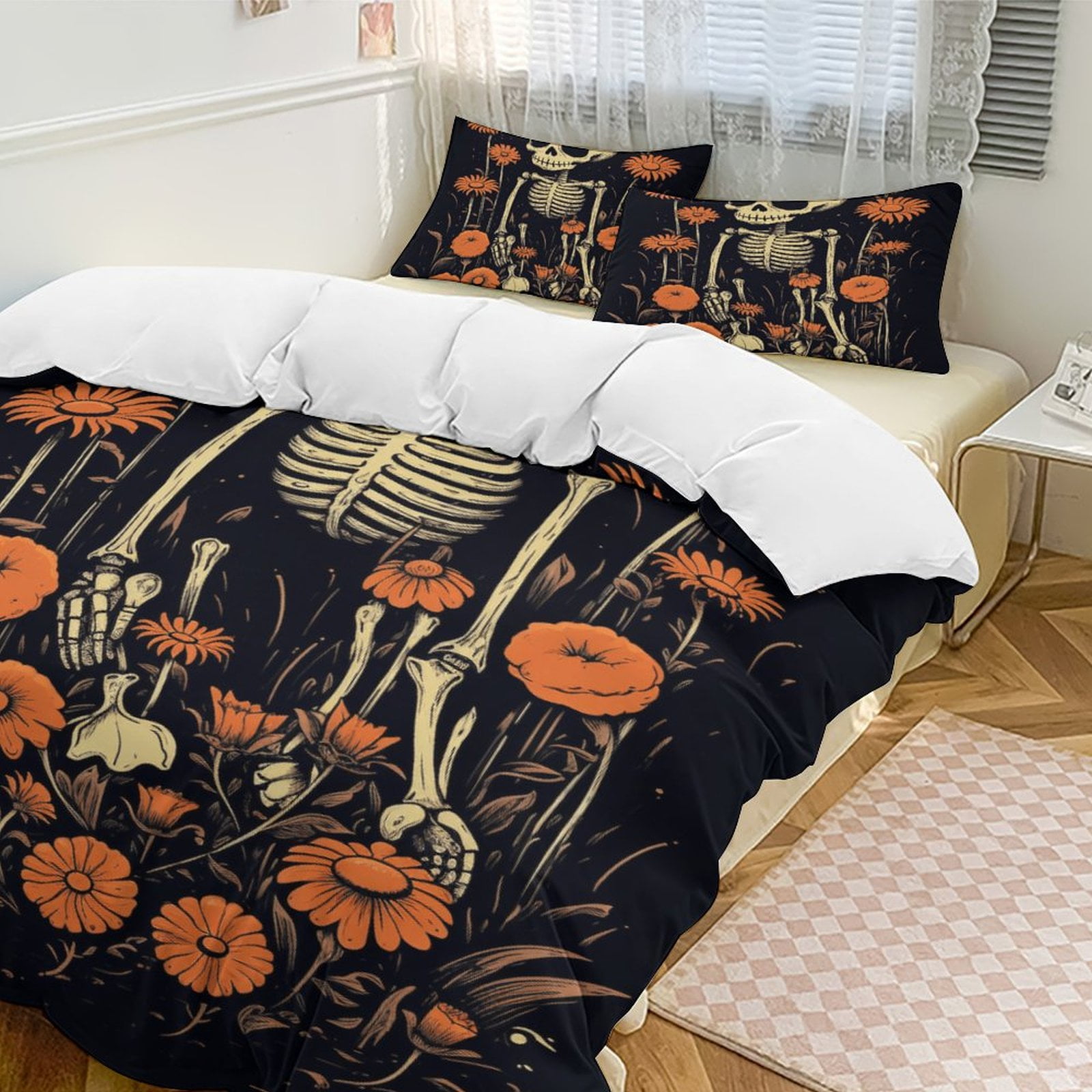 Flower Cluster Skull Bedding Set Duvet Cover for Kids Teen Boys Modern Abstract Comforter Cover ...