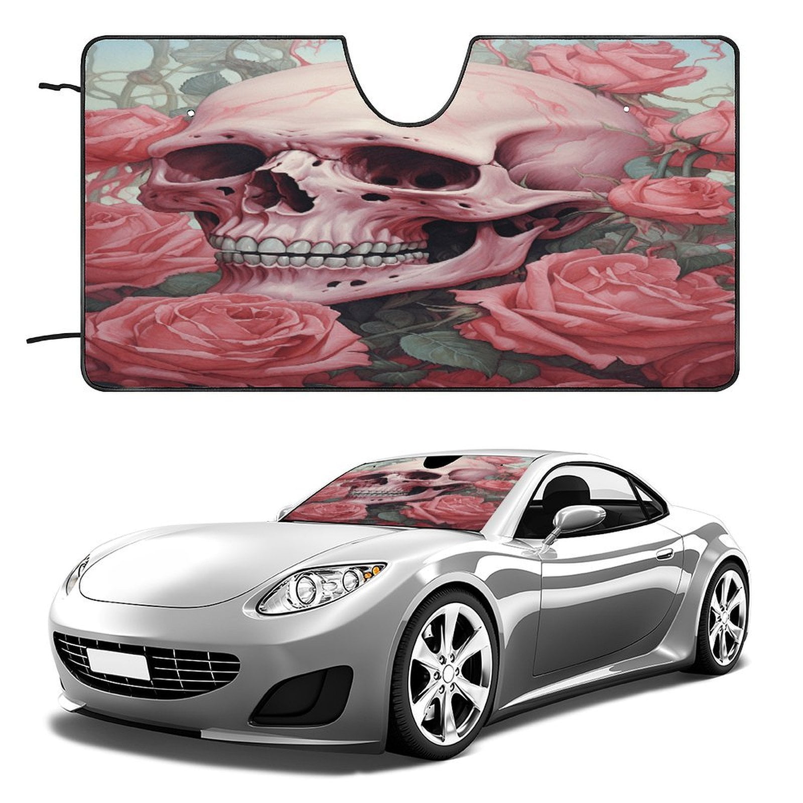 Flower Cluster Skull Car Windshield Sun Shade Foldable Sunshades Front ...