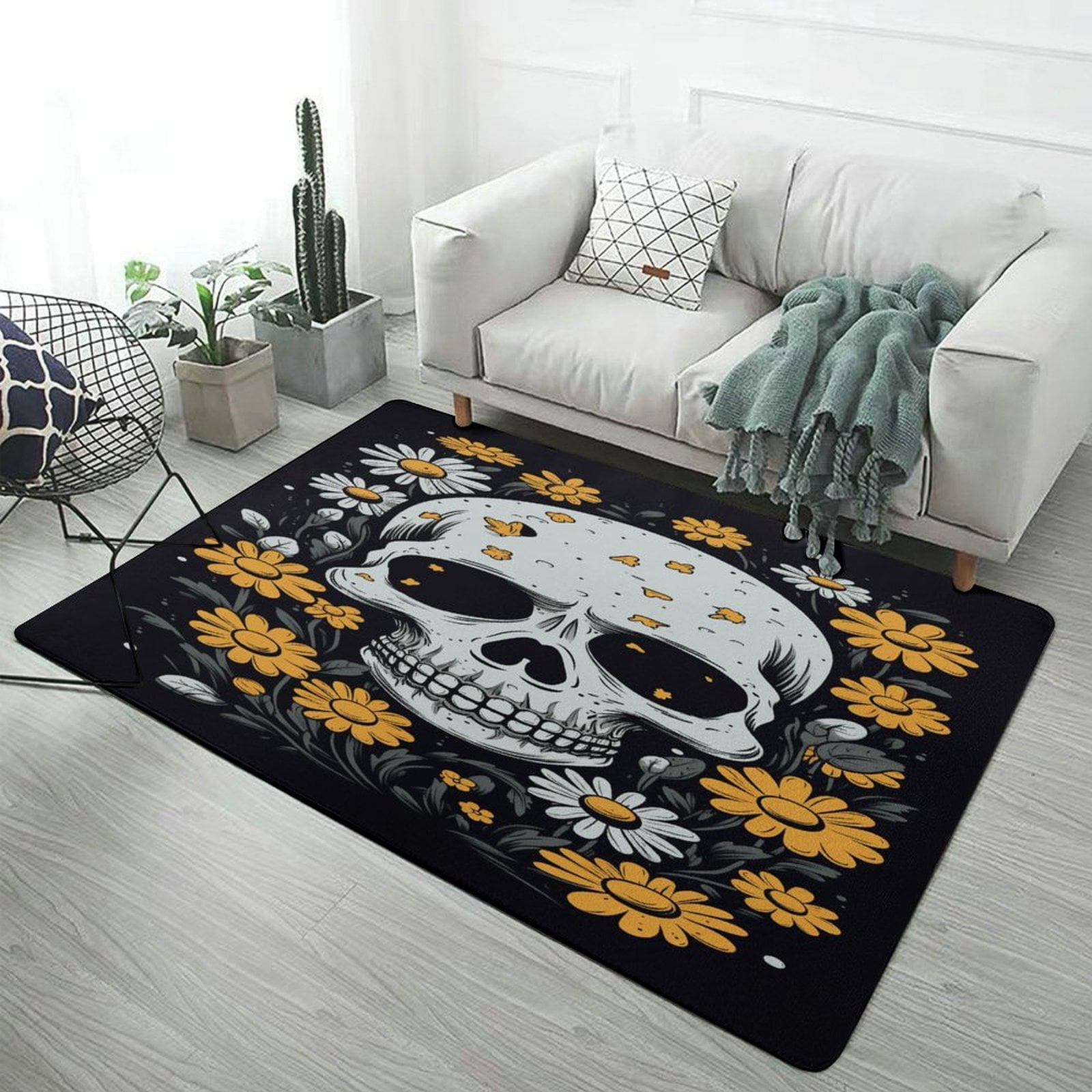 Flower Cluster Skull Carpet for Living Room Luxury Home Rations Coffee ...
