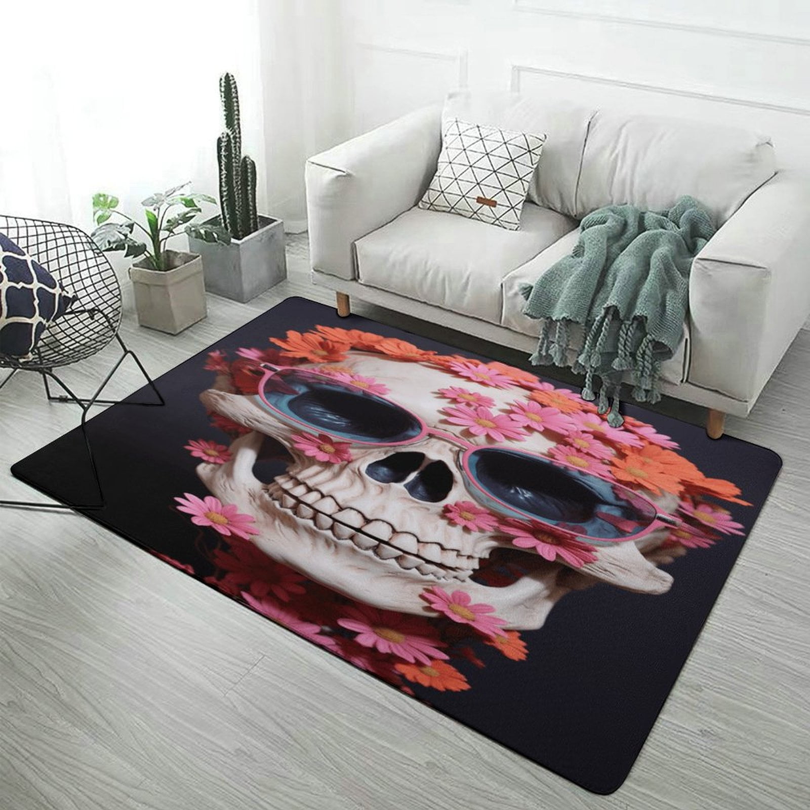 Flower Cluster Skull Carpet for Living Room Luxury Home Rations Coffee ...