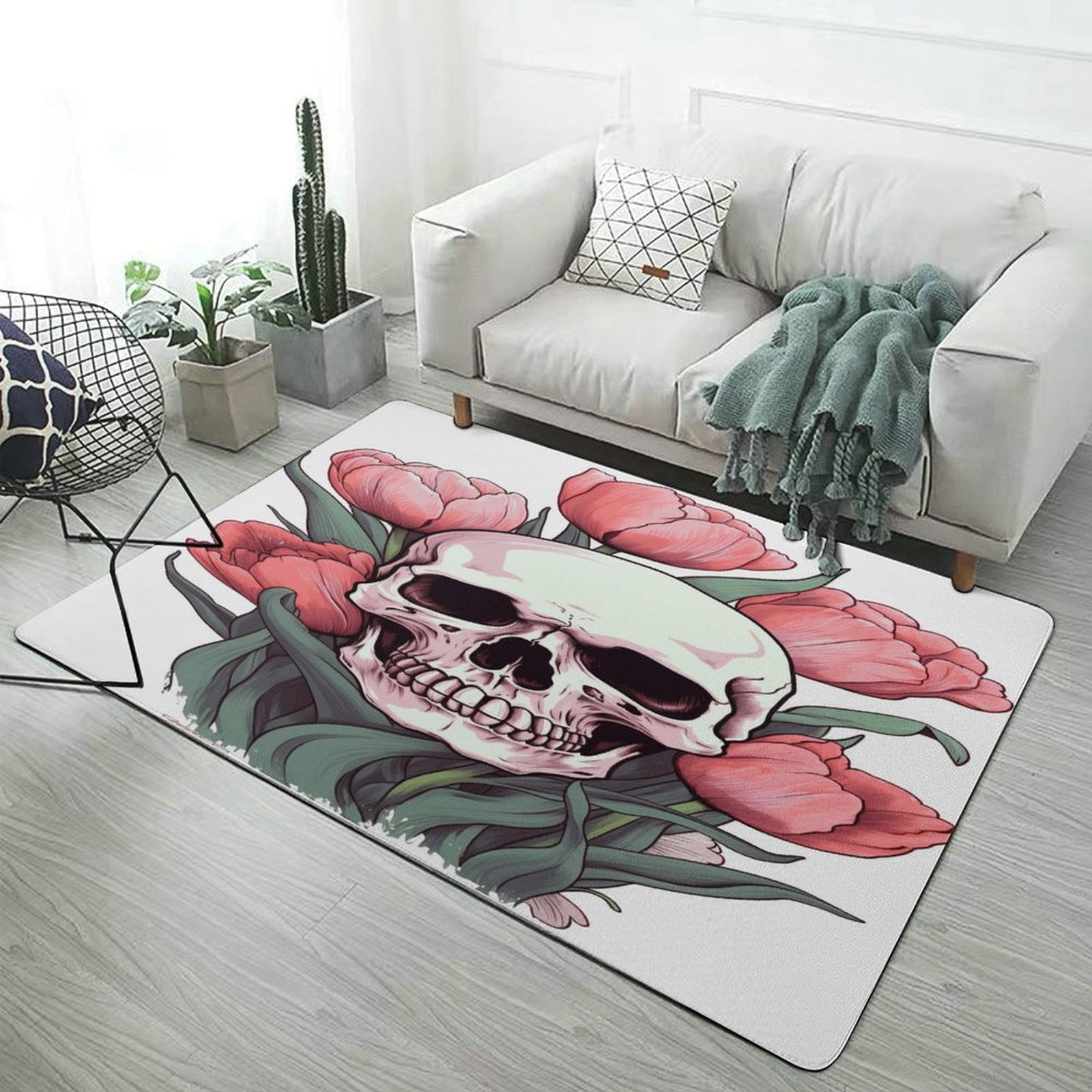 Flower Cluster Skull Carpet for Living Room Luxury Home Rations Coffee ...