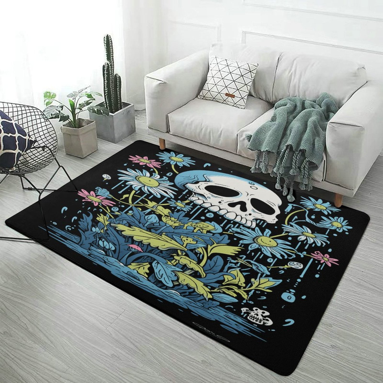 Flower Cluster Skull Carpet for Living Room Luxury Home Rations Sofa ...