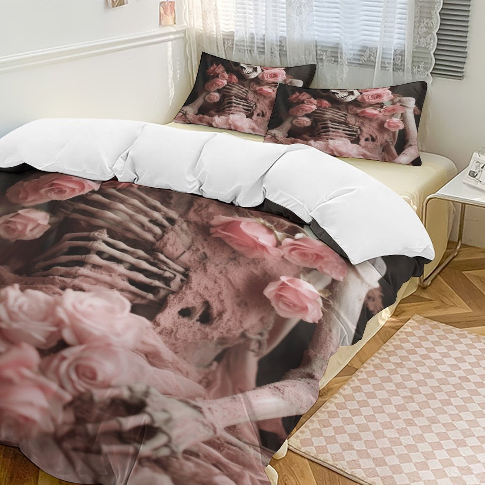 Flower Cluster Skull Duvet Cover Bedding Set for Boys Kids Women Men Modern Polyester Comforter ...