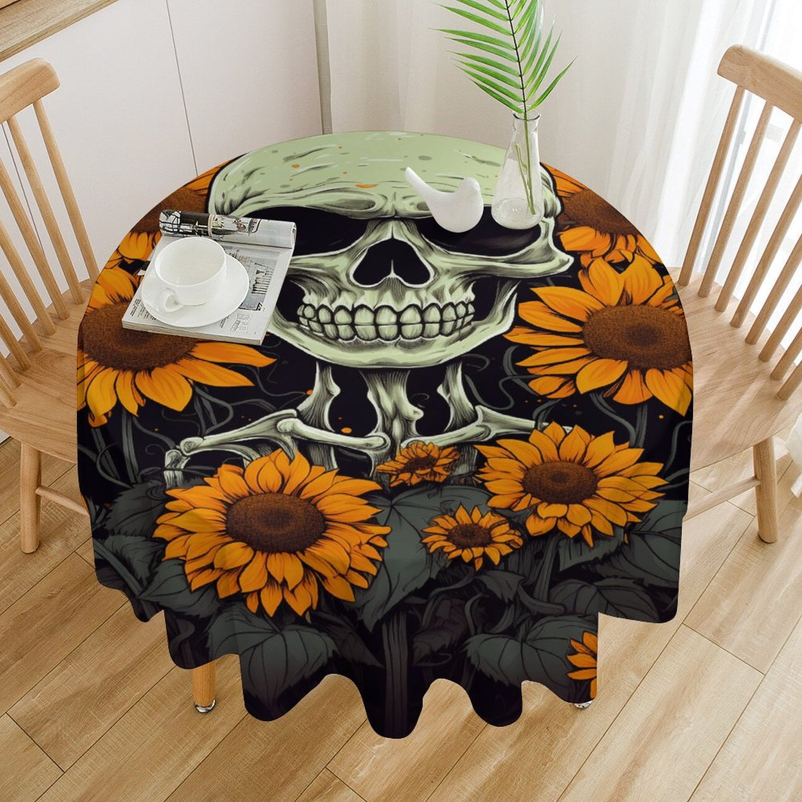 Flower Cluster Skull Round Tablecloths Circular Table Cover Washable ...