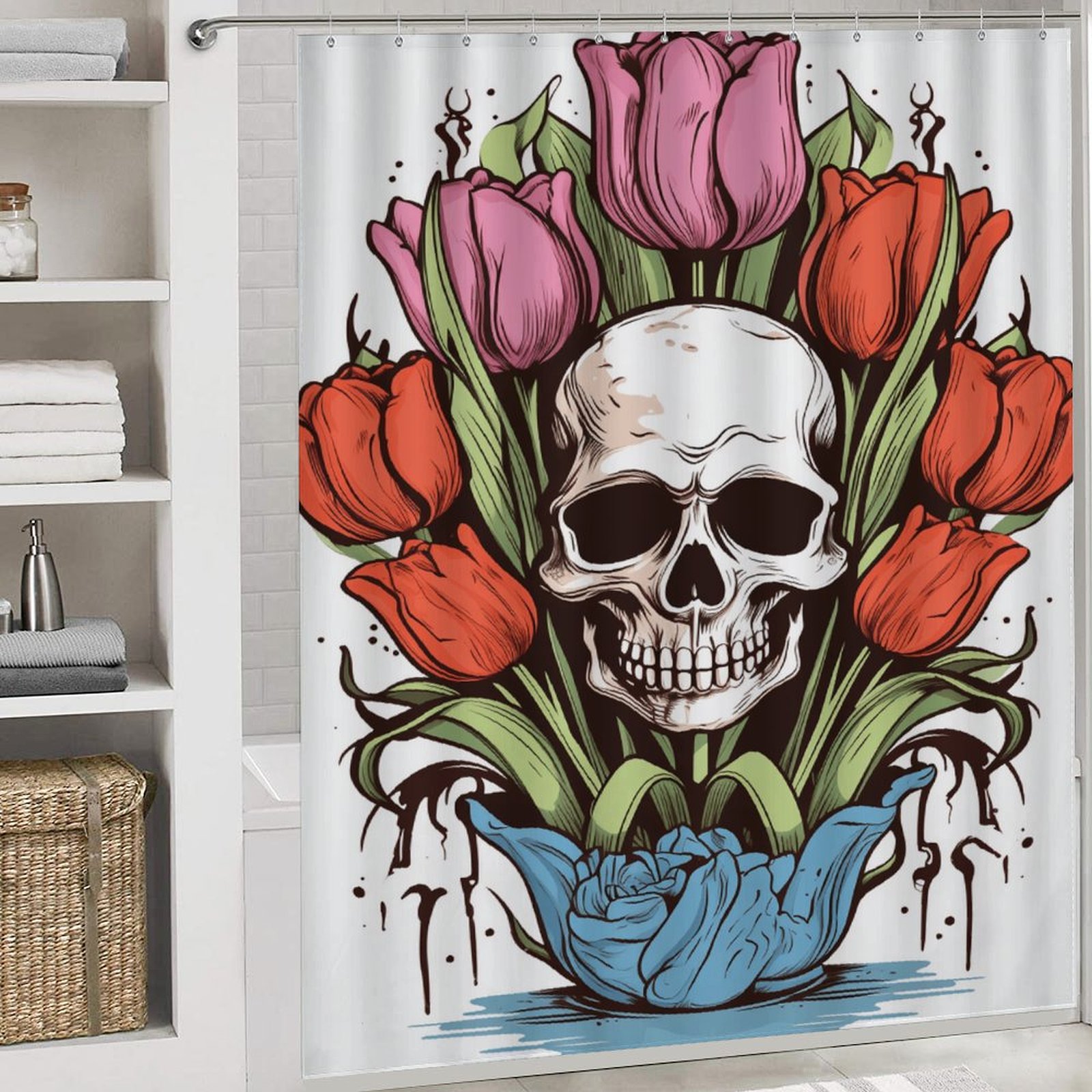 Flower Cluster Skull Shower Curtains Bath Screen Waterproof Products ...