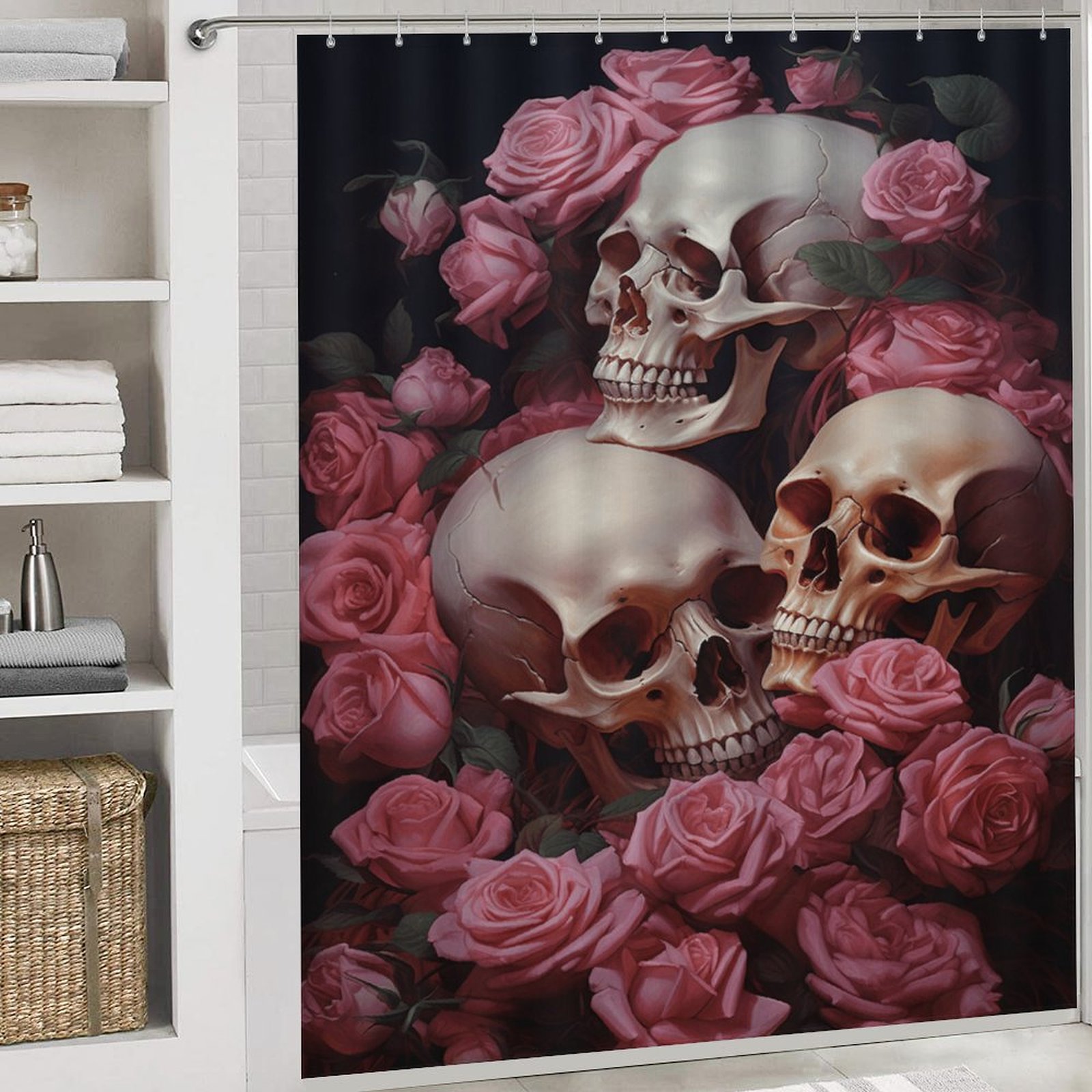 Flower Cluster Skull Shower Curtains Bath Screen Waterproof Products ...