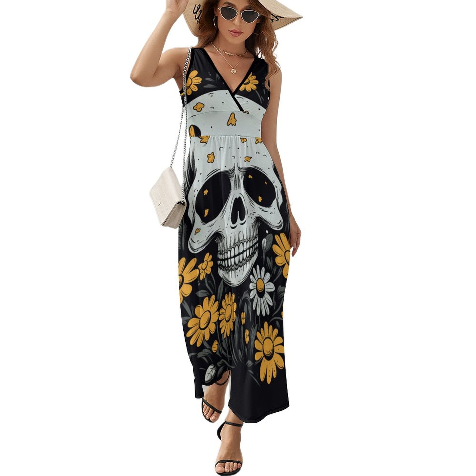 Flower Cluster Skull Sleeveless Dress for Women Birthday Clothing Suit ...