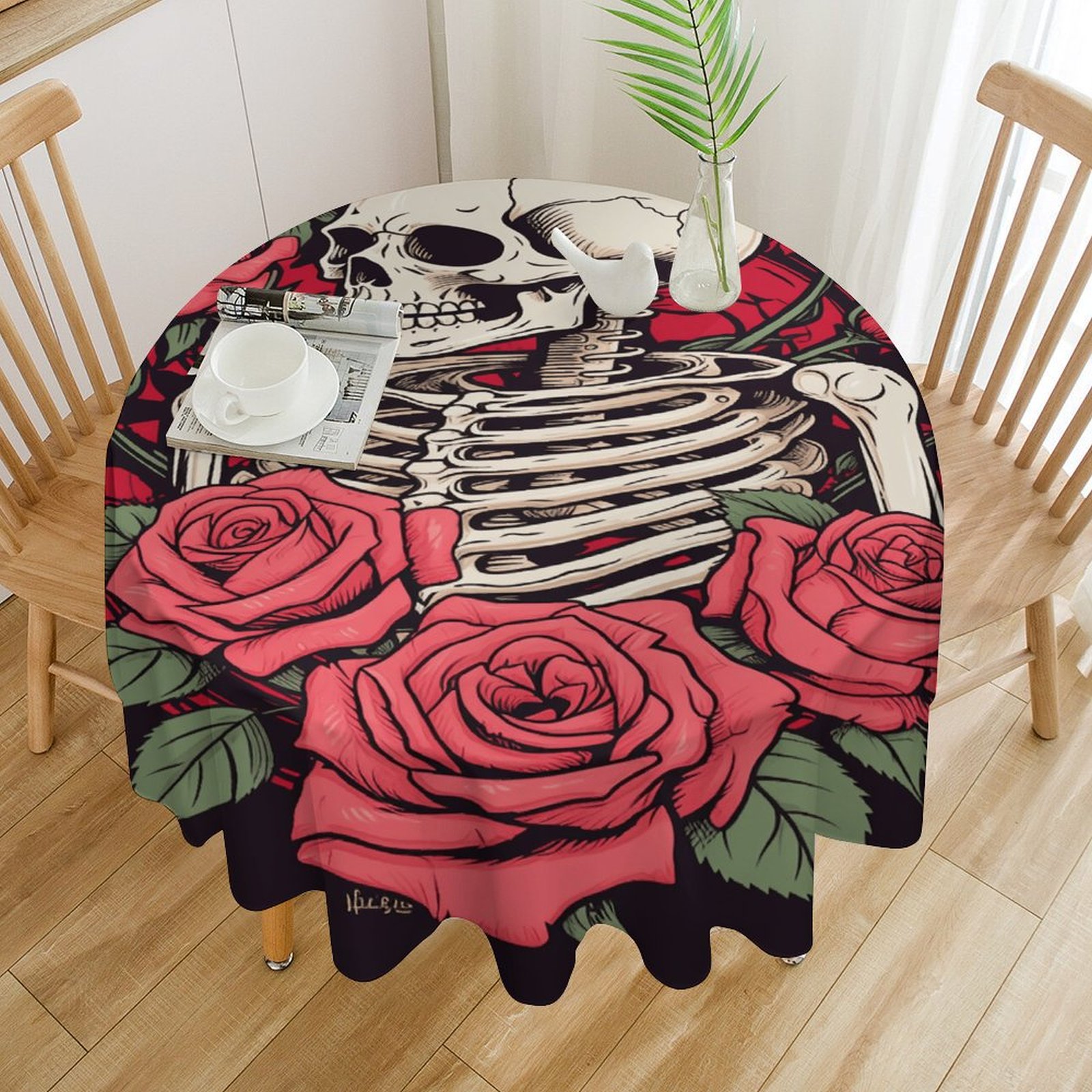 Flower Cluster Skull Table Cloth Round PVC Wedding Kitchen Dining Desk ...