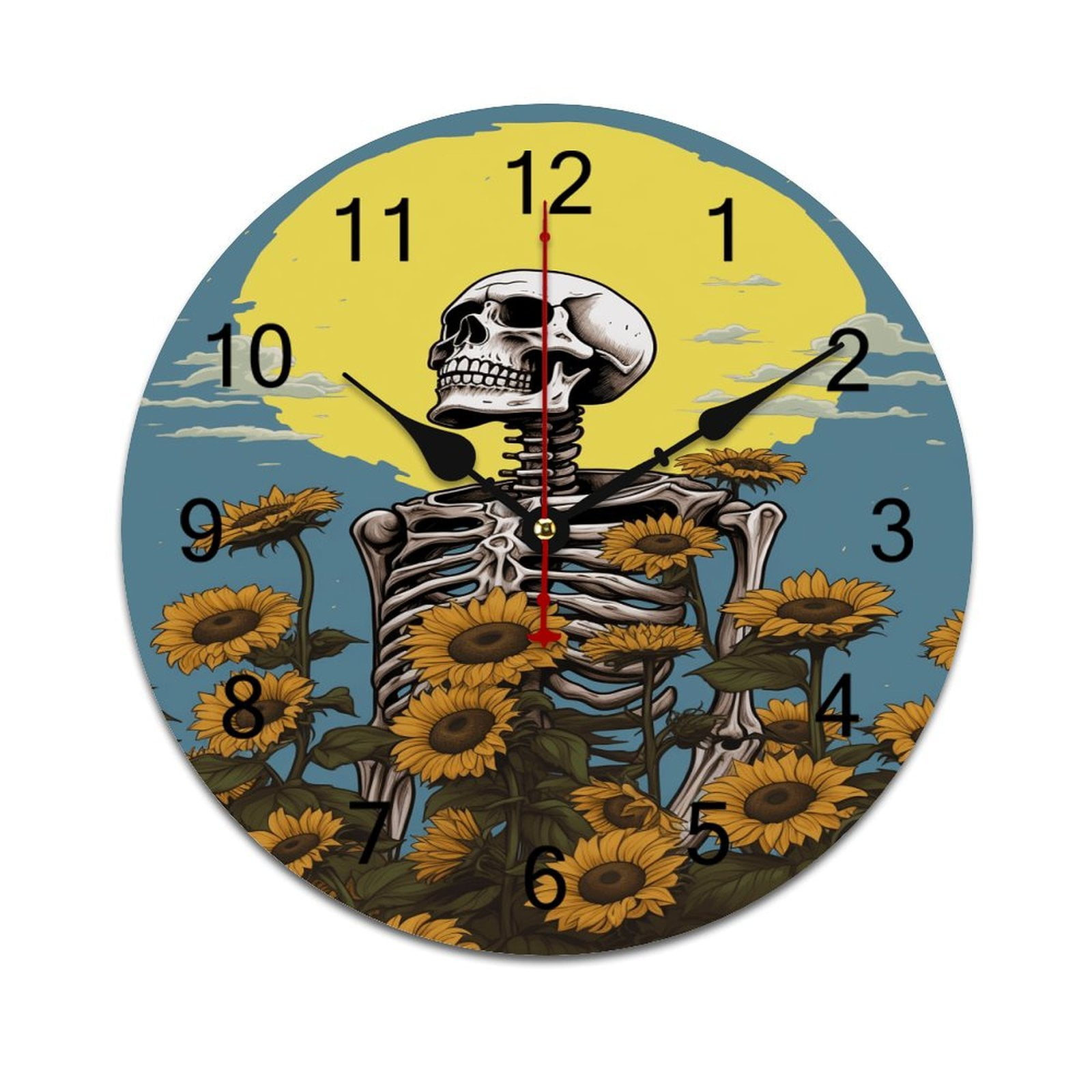 Flower Cluster Skull Time Decorative Wall Clocks Round Large Wall Watch ...
