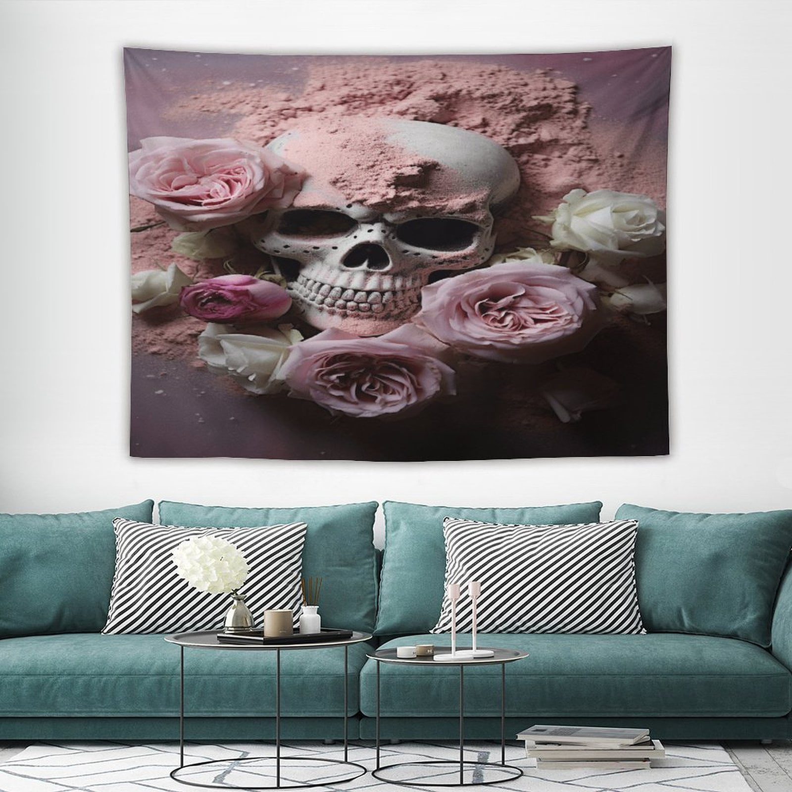 Flower Cluster Skull Wall Tapestry Poster Mall Hanging Background Cloth ...