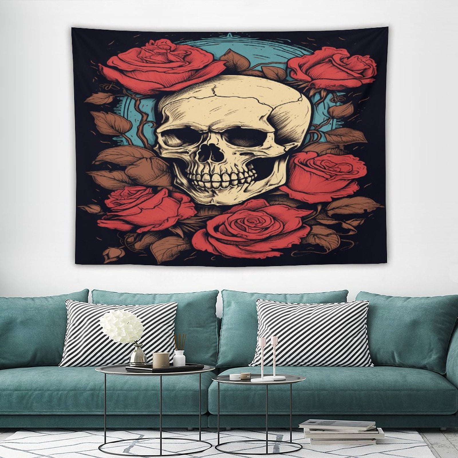 Flower Cluster Skull Wall Tapestry Poster Mall Hanging Background Cloth ...
