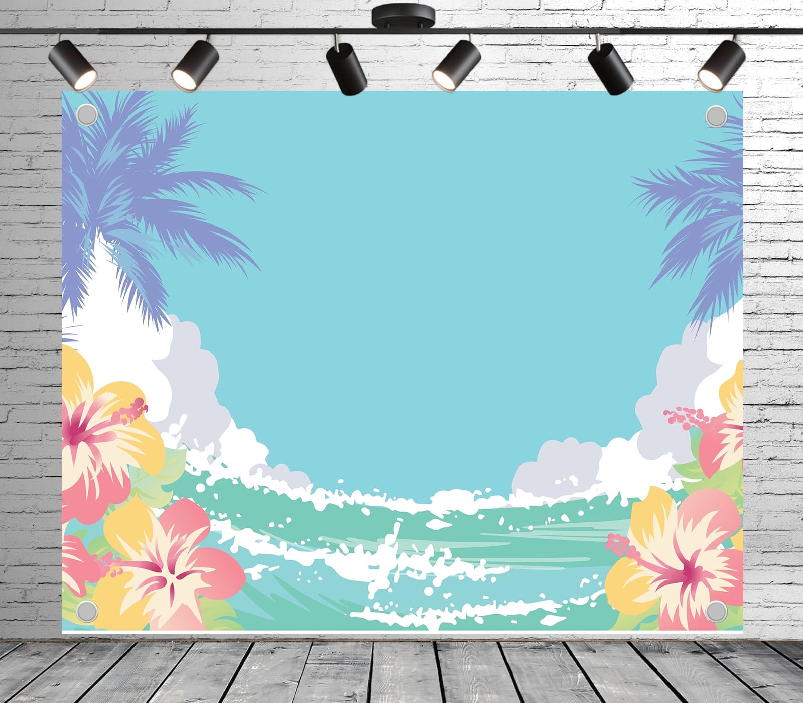 Flower Coconut Trees Ocean Backdrop | Polyester Fabric Banners ...