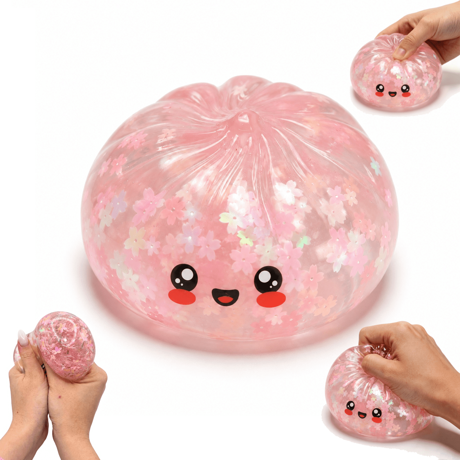 Flower Confetti Dumpling Squishy, Cute Pink Bun Slow Rising Stress Ball ...