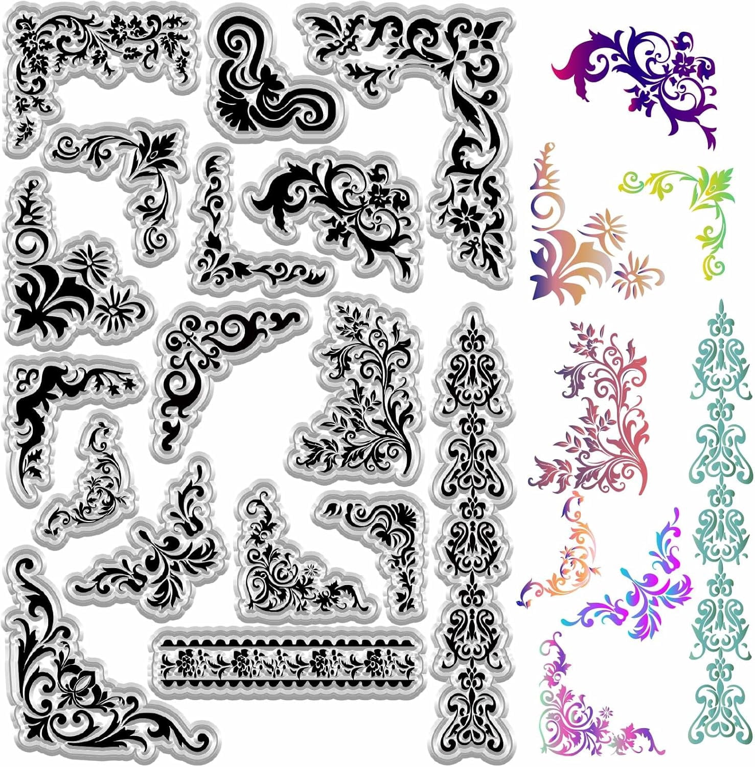 Flower Corner Stamps Vintage Floral Line Frame Flourishes Rubber Stamp ...
