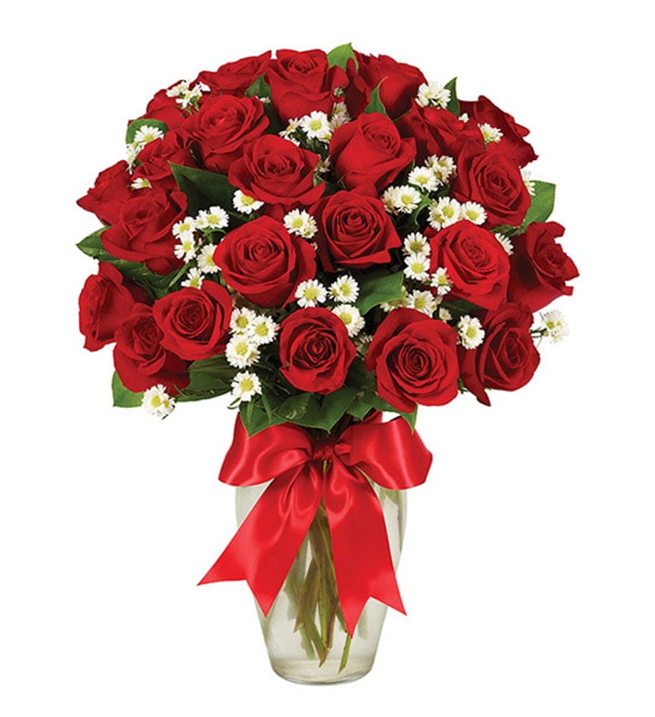 Flower Country - Rose Bouquet: 24 Red Roses with Vase, Decorative ...
