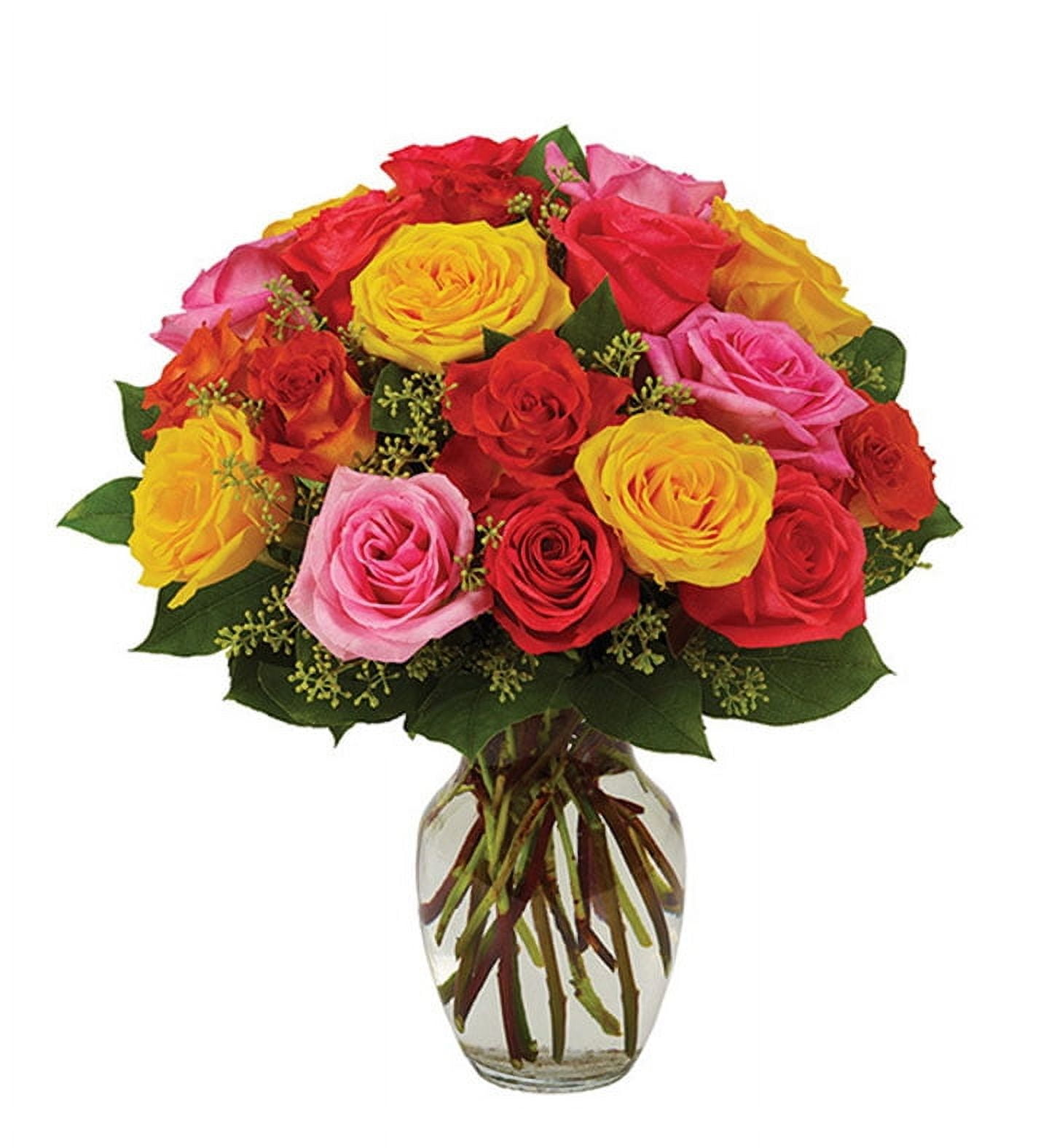 Flower Country Large Assorted Rose Bouquet with Vase - Walmart.com