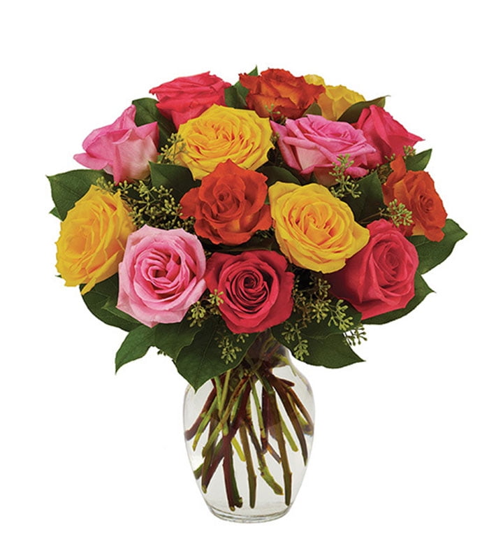 Flower Country Medium Assorted Rose Bouquet with Vase - Walmart.com