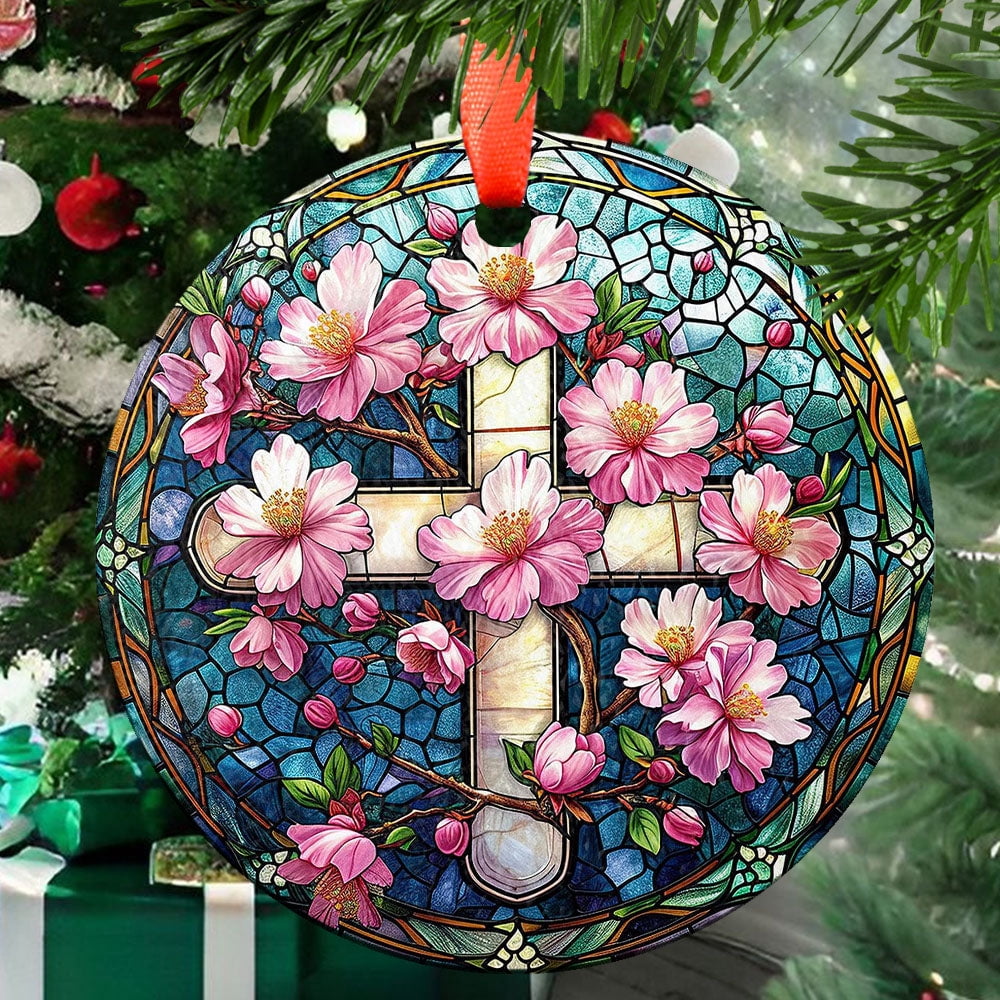 Flower Cross Window Glass, Suncatcher Window Hanging, Indoor Decor ...