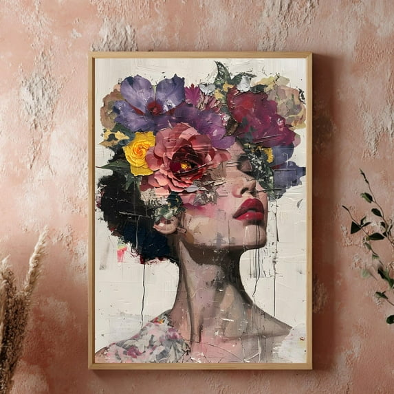 Flower Crown Portrait Poster – Woman With Flowers Headpiece Art ...