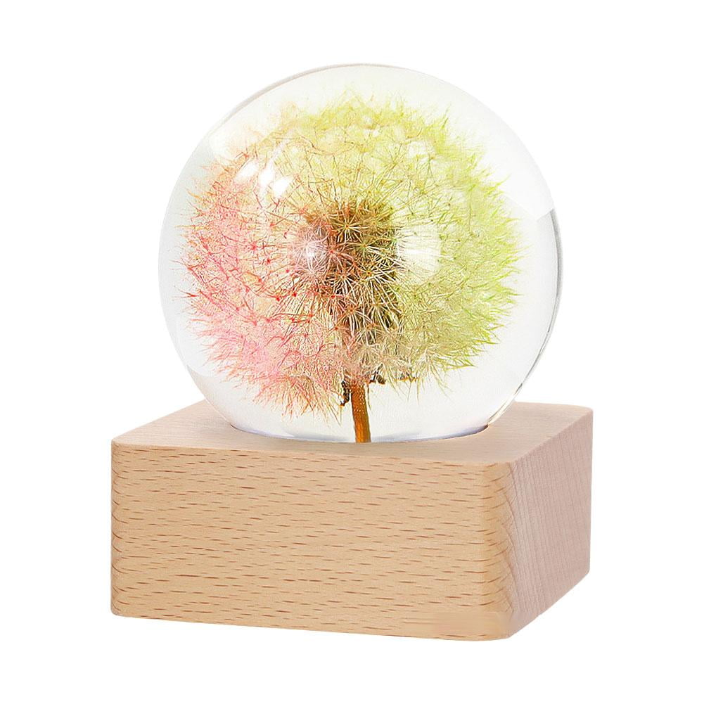 Flower Crystal Ball Night Light,Glass Ball Night Lamp with Woodern Base ...