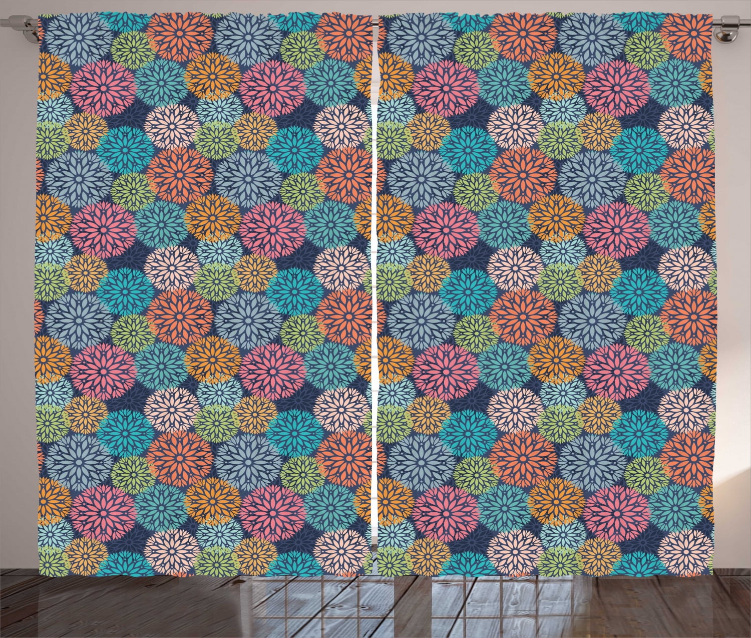 Flower Curtains 2 Panels Set, Ethnic Floral Composition Petal ...