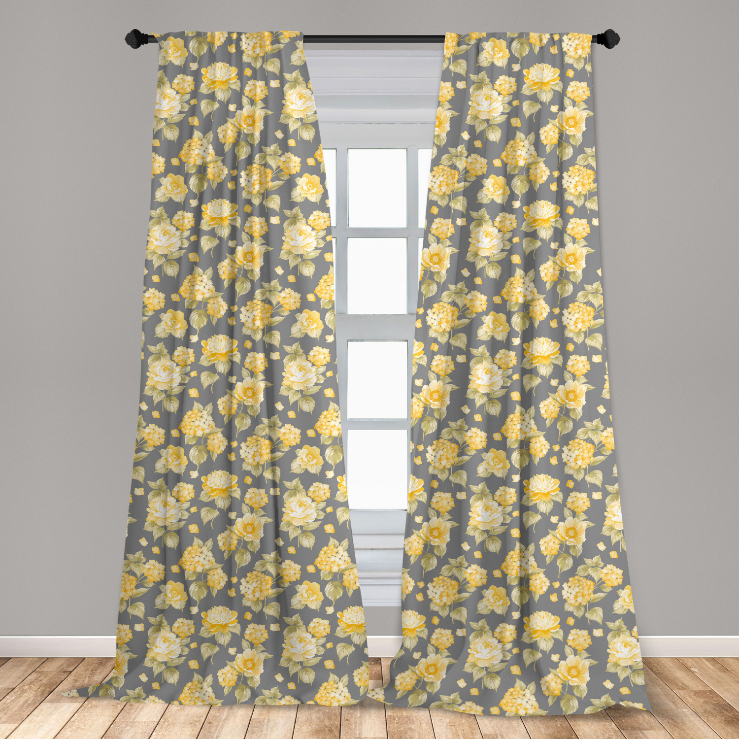 Flower Curtains 2 Panels Set, Hydrangea Chrysanthemum Hortensia Pattern ...