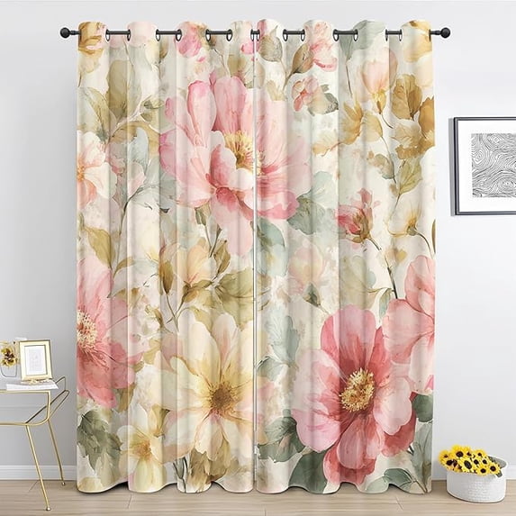 Flower Curtains for Bedroom Living Room, Vintage Floral Blackout ...