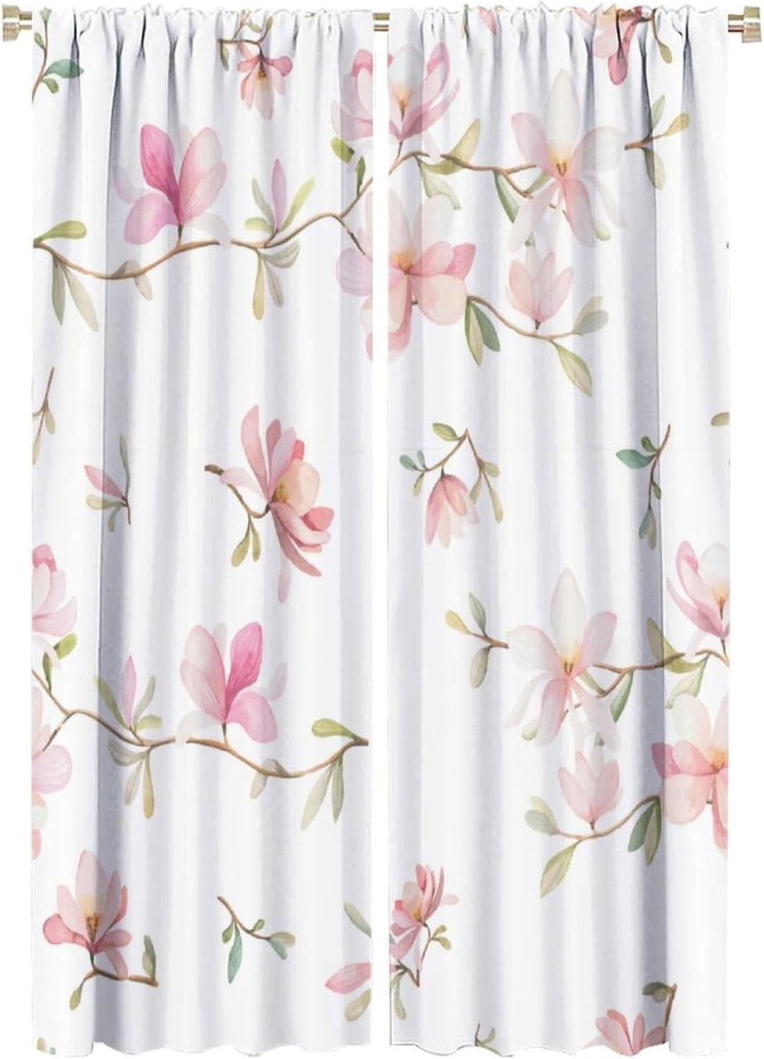 Flower Curtains Watercolor Pink Peach Blossom Leaves Nature Spring ...