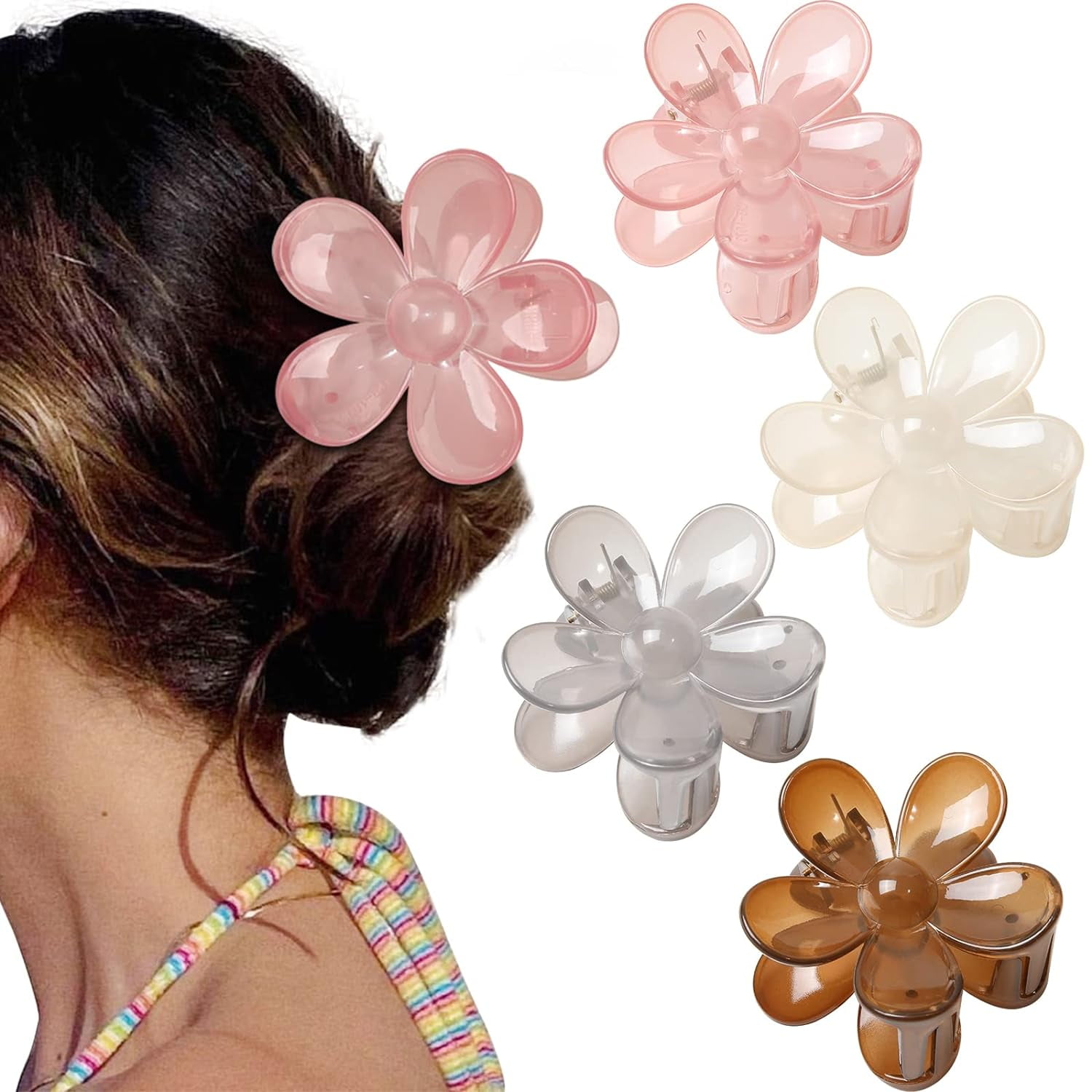 Flower Cute Hair Claw Clips - 4Pcs Flower Hair Clip Nonslip Strong Hold ...