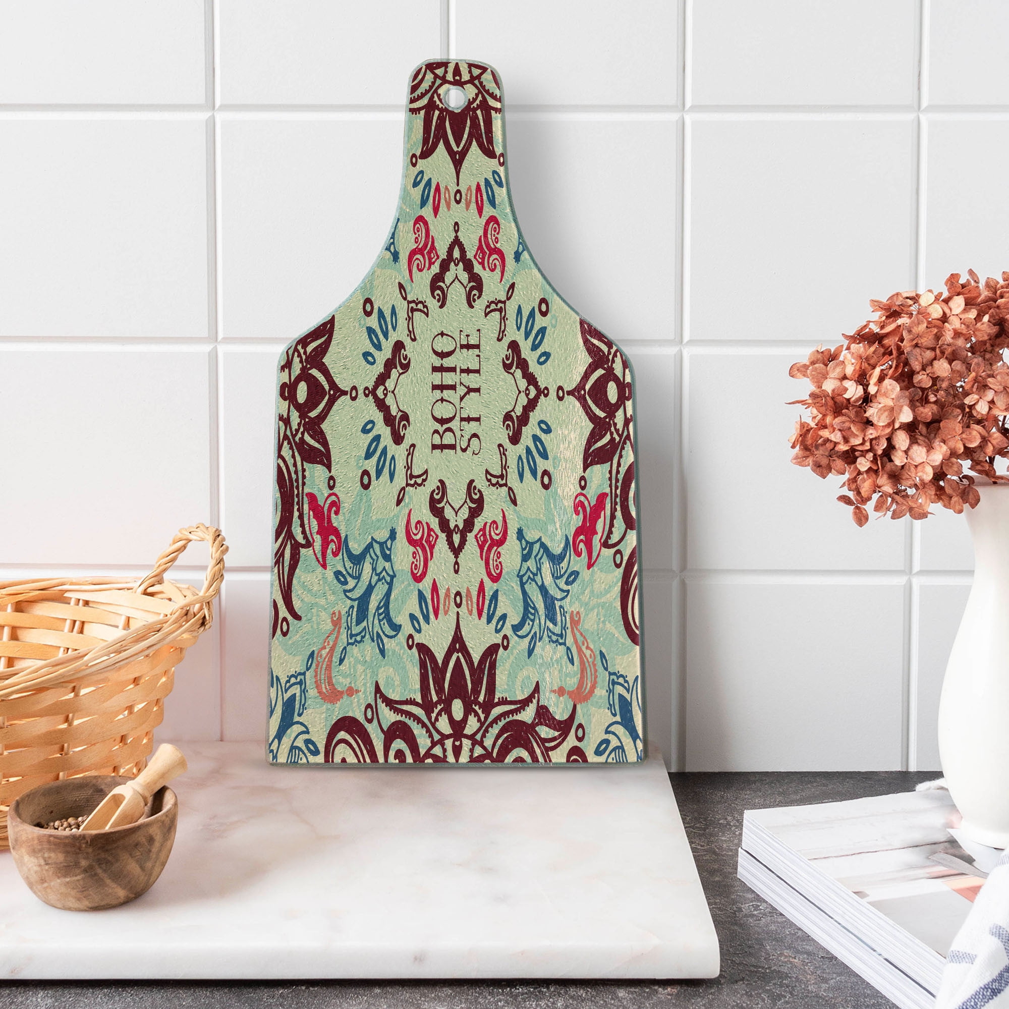 Flower Cutting Board, Ornate Floral Vivid Traditional Boho Style ...