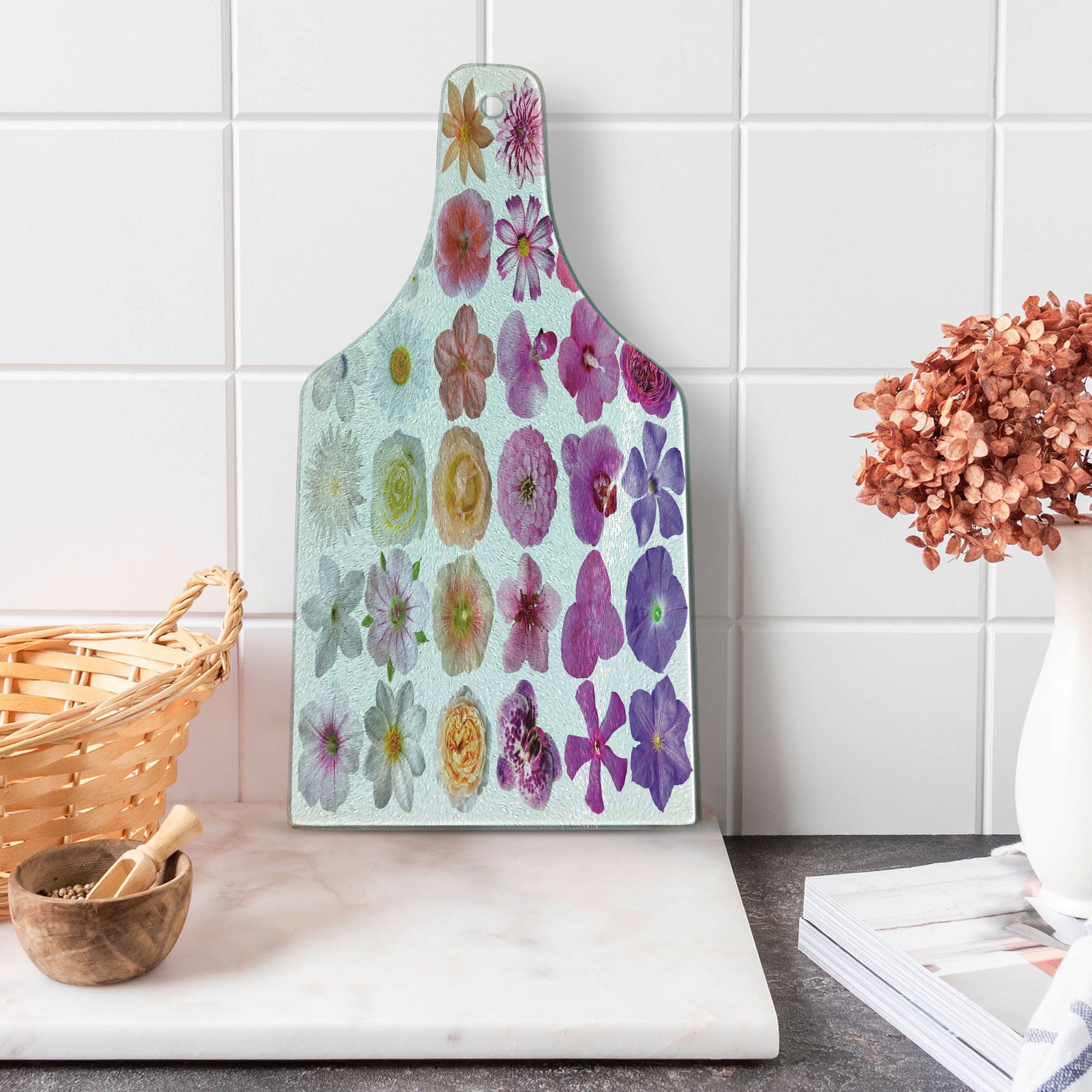 Flower Cutting Board, Pattern of Various Vase Flowers Petunia Botanic ...