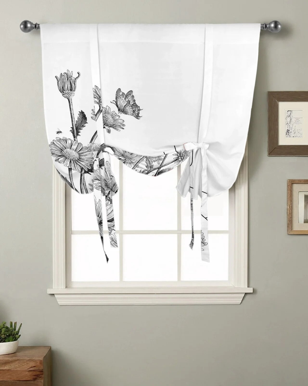 Flower Daisy Female Line Red Lips Kitchen Short Window Curtain Rod ...