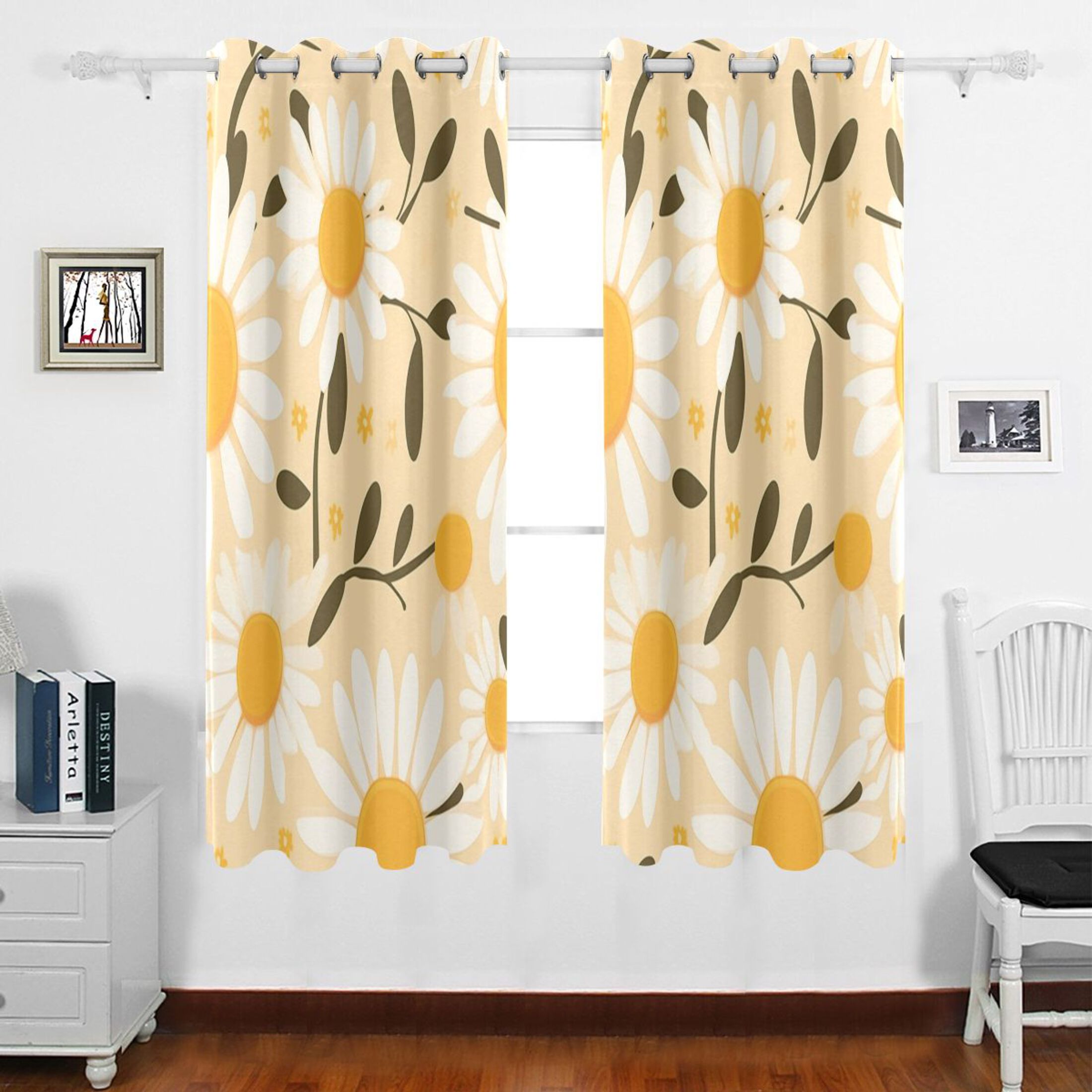 Flower Daisy Grommet Blackout Curtains Thermal Insulated Window Curtain ...