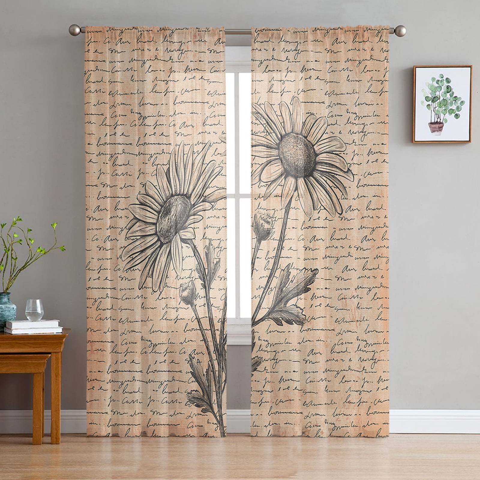 Flower Daisy Retro Texture Tulle In Sheer Curtains For Living Room ...