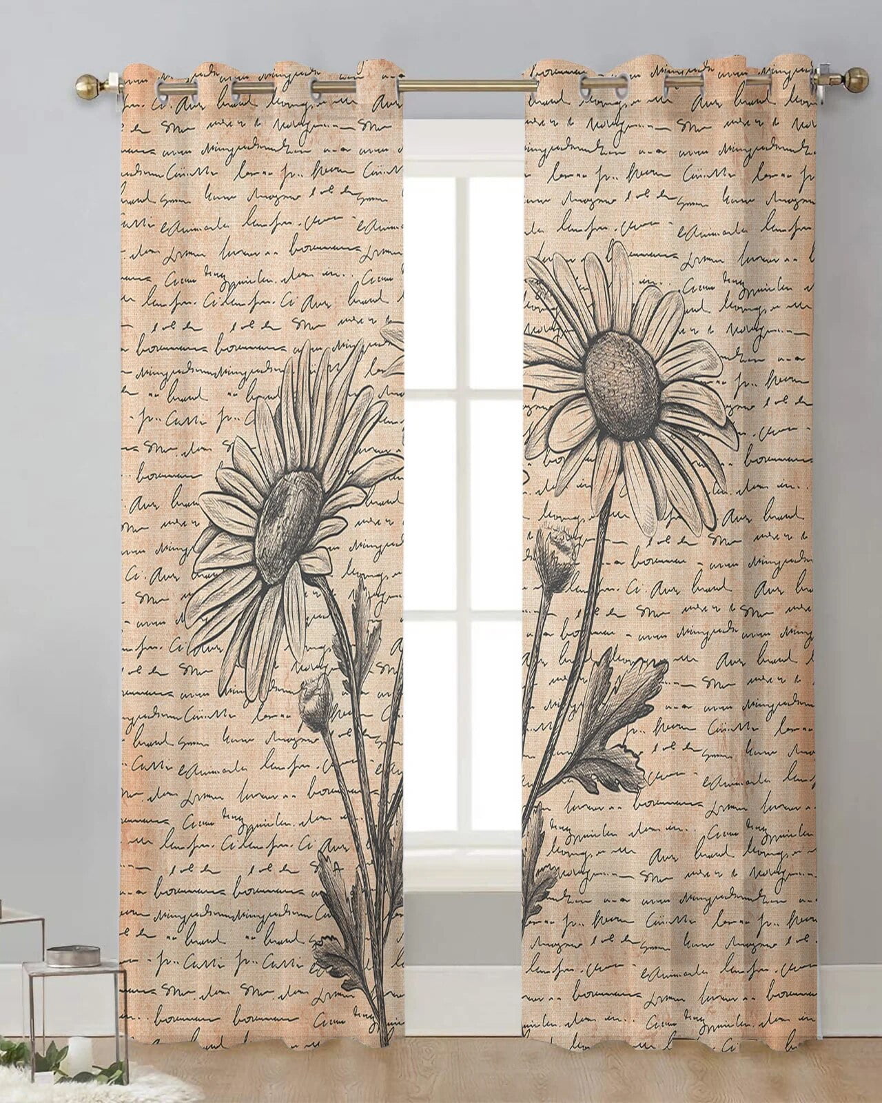Flower Daisy Retro Tulle Curtain for Living Room Bedroom Modern Sheer ...