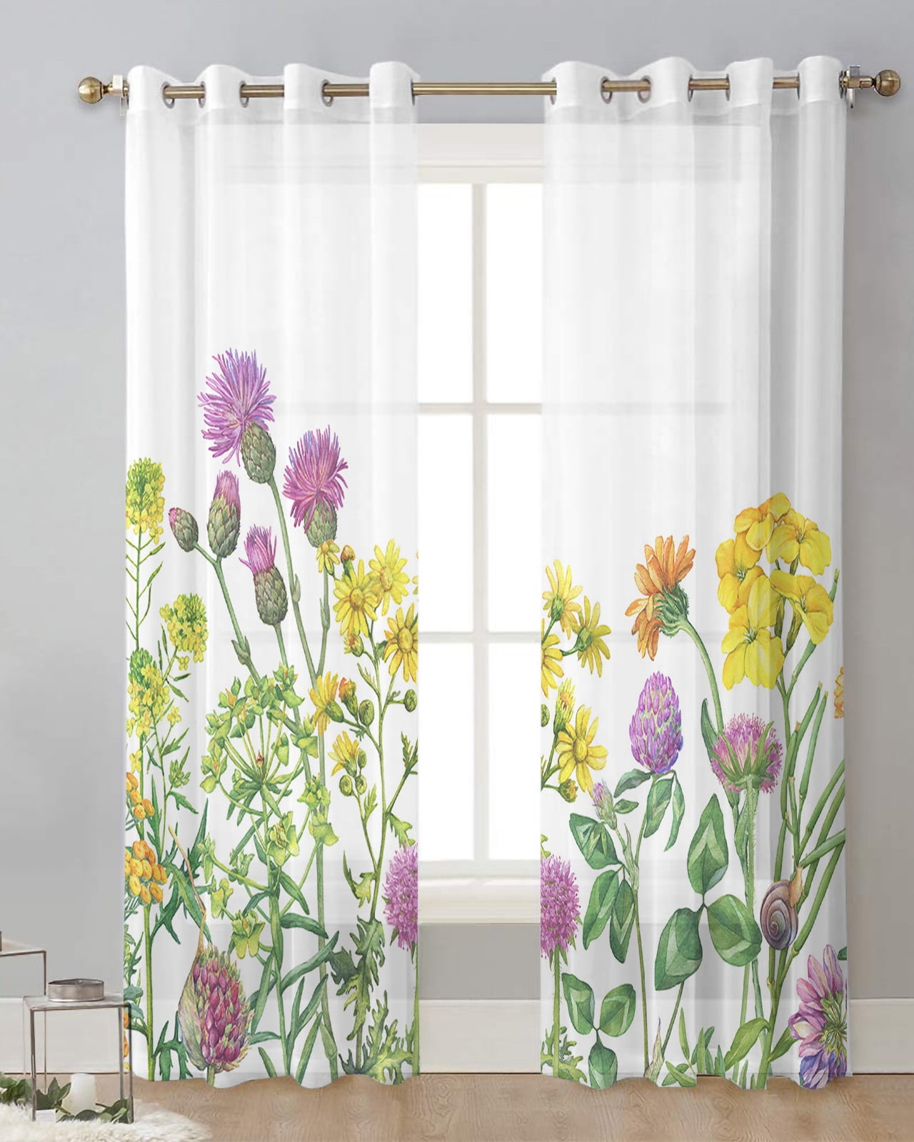 Flower Daisy Spring Summer Watercolor Tulle Curtain for Living Room ...