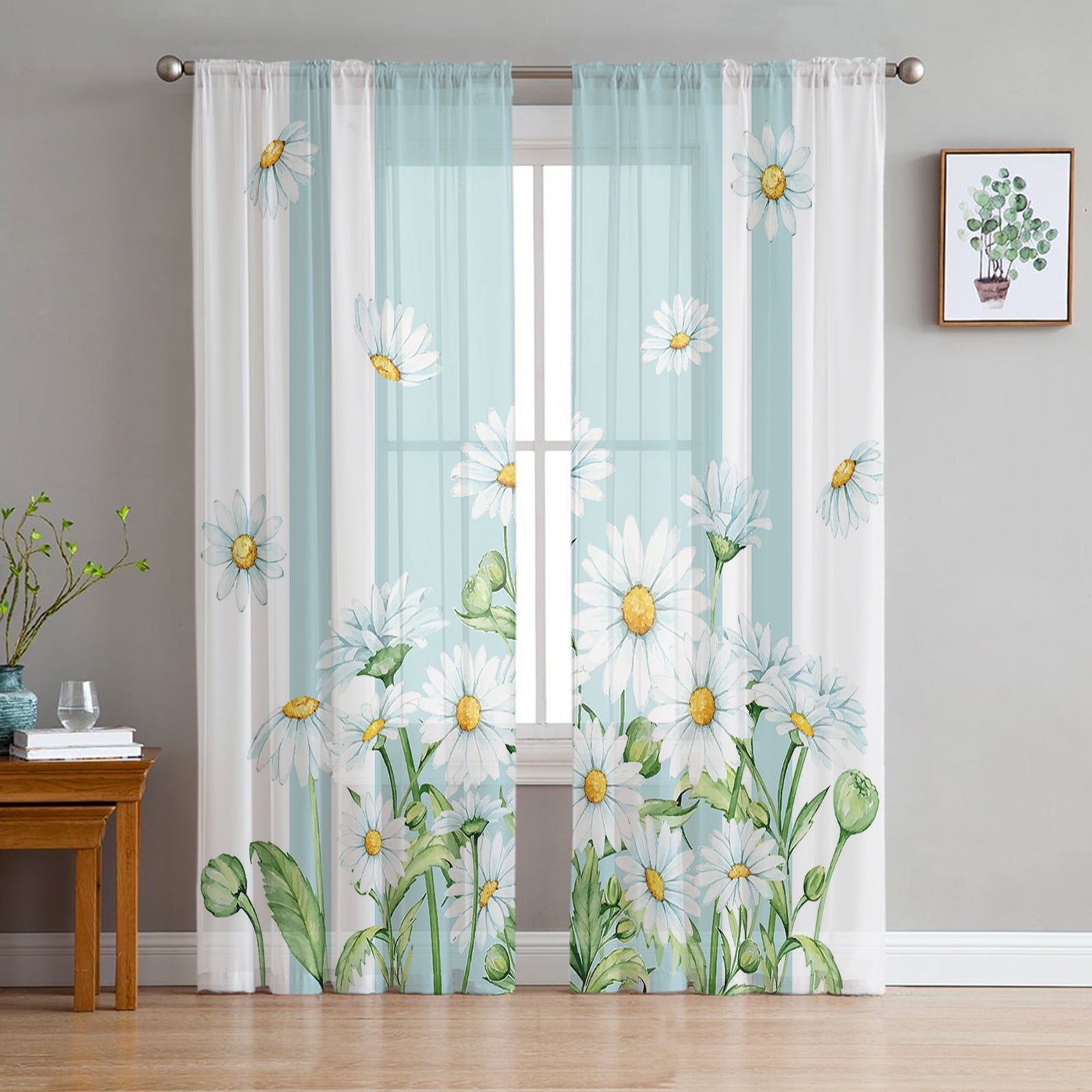 Flower Daisy Spring Summer Watercolor Window Treatment Tulle Modern ...