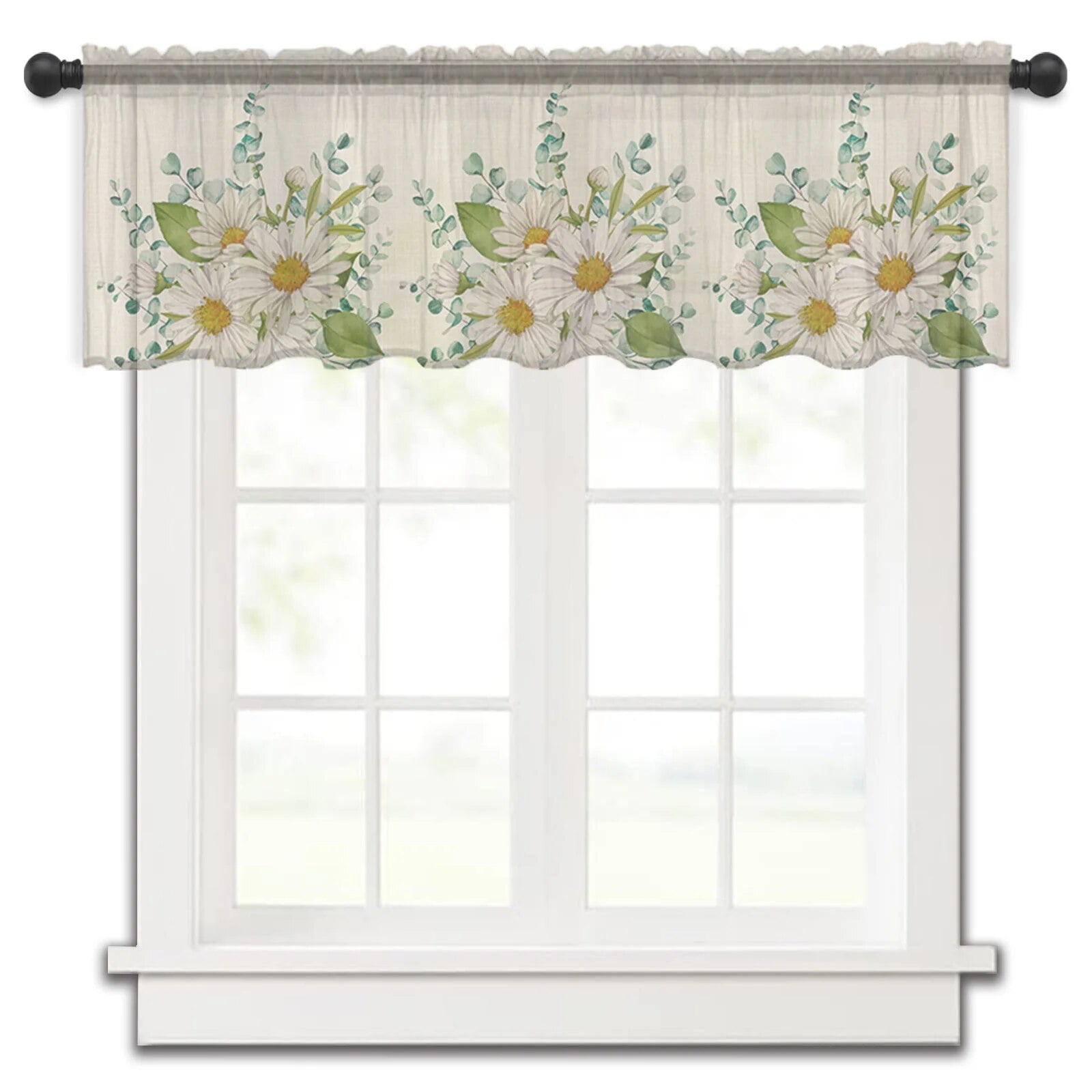 Flower Daisy Summer Simplicity Small Window Curtain Valance Sheer Short ...