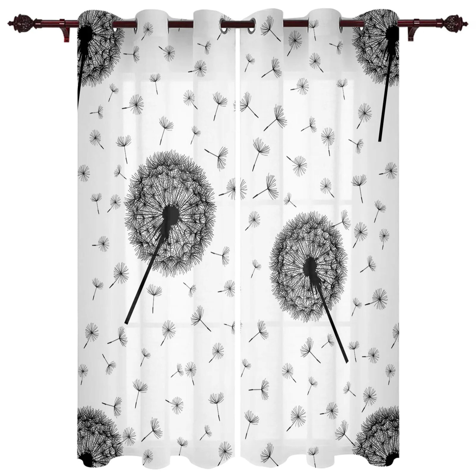 Flower Dandelion Leaves Window Curtains In The Living Room Printed ...