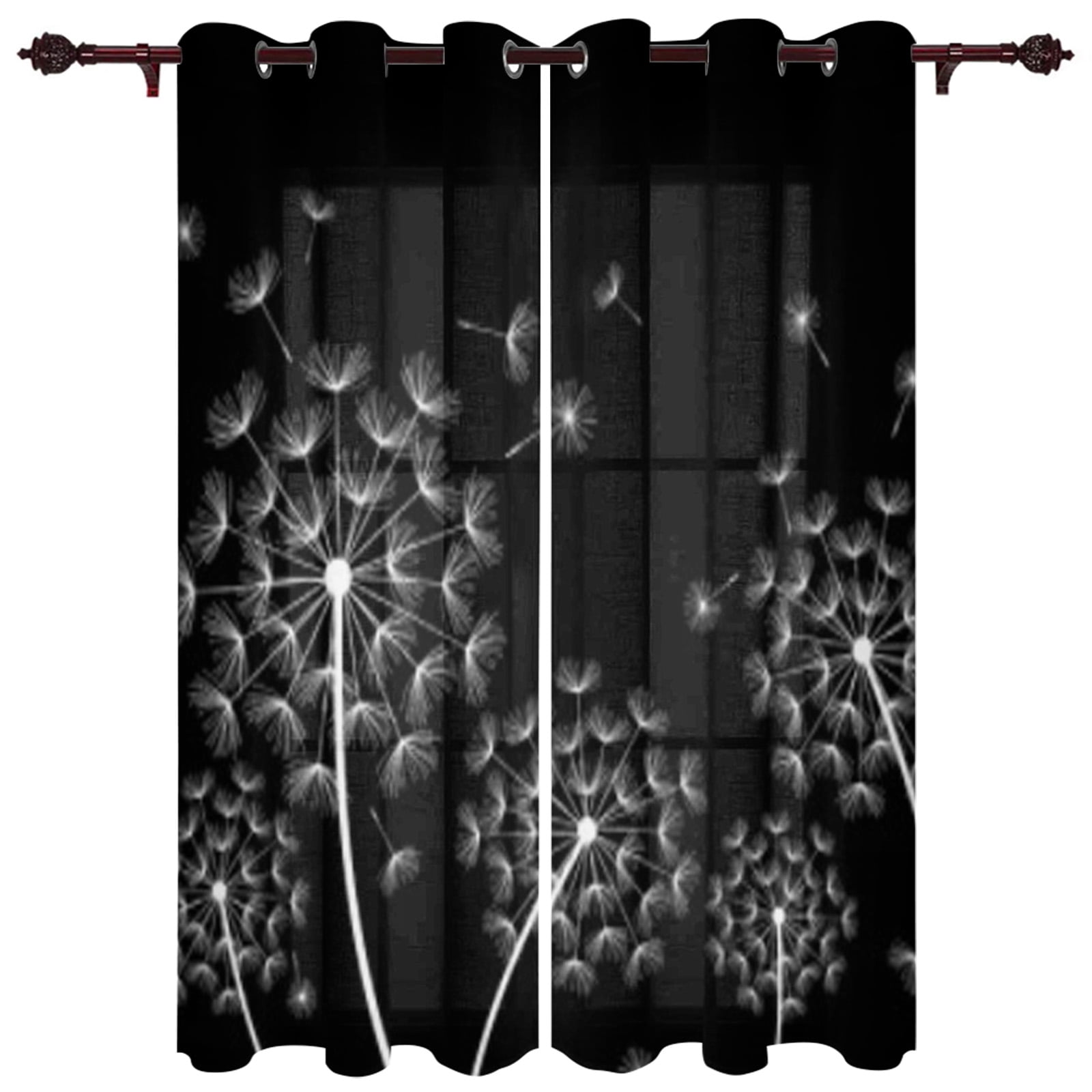 Flower Dandelion On Black Background Curtain For Living Room The ...