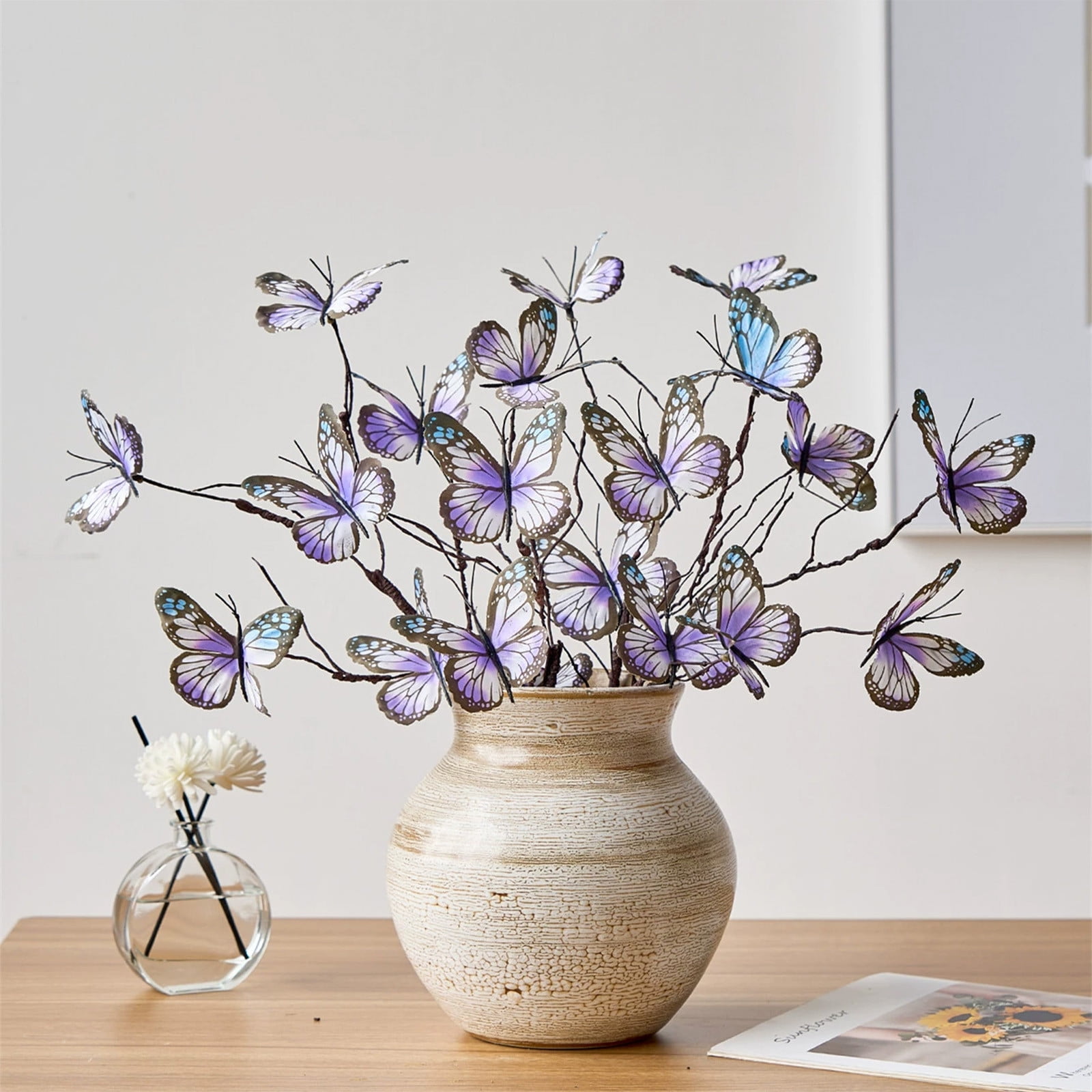 Flower Decor 5-Head Artificial Dead Branch Butterflies Flower ...