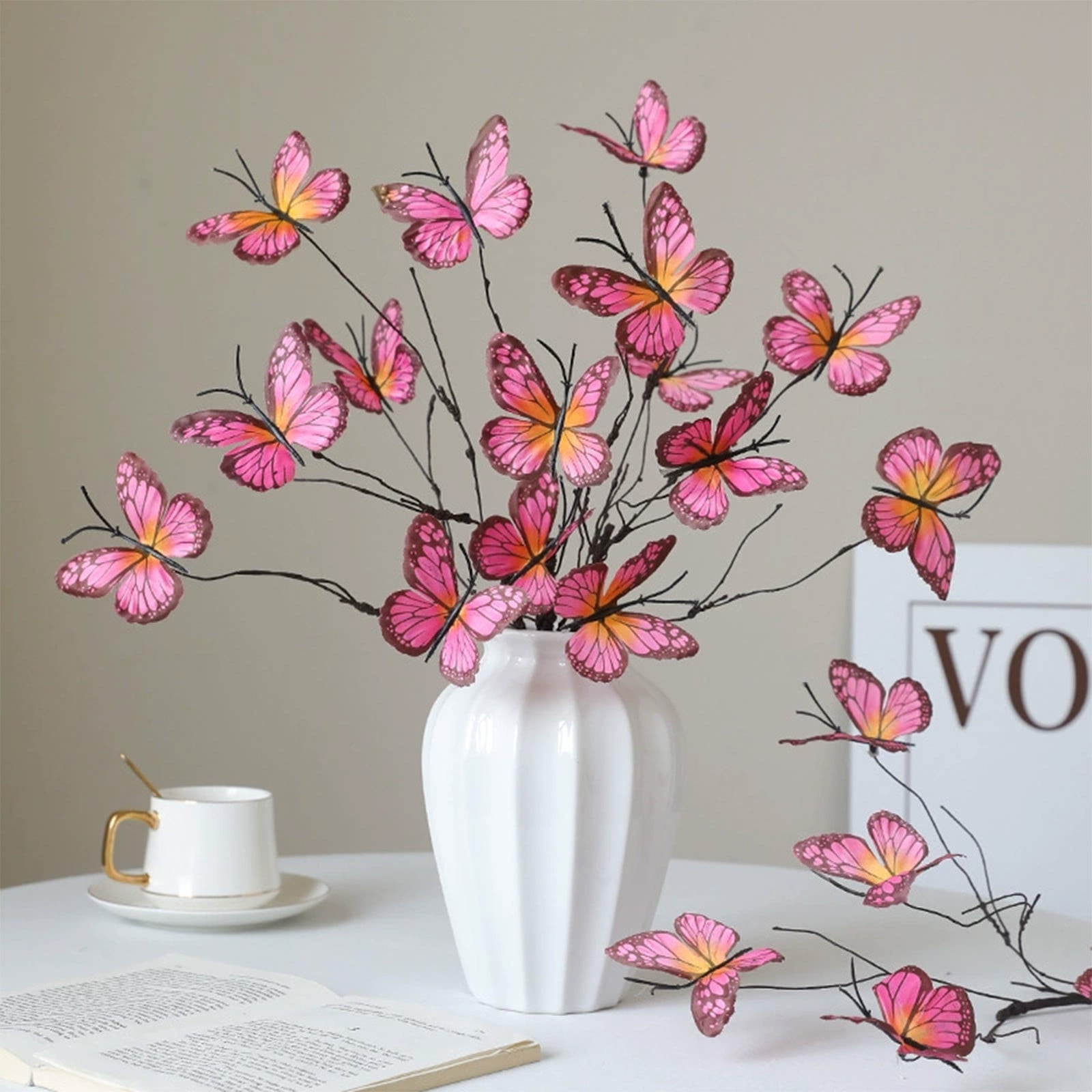 Flower Decor 5-Head Artificial Dead Branch Butterflies Flower Simulation Branch Stems With Fake ...