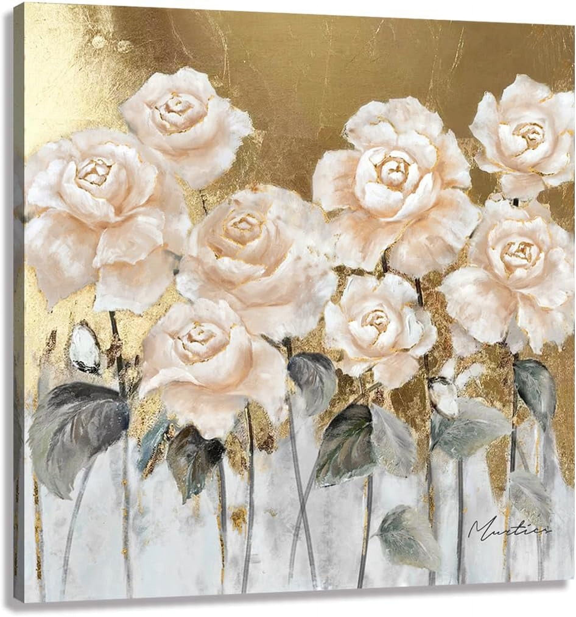 Flower Decor Wall Art White Floral Pictures Canvas Gold Yellow ...