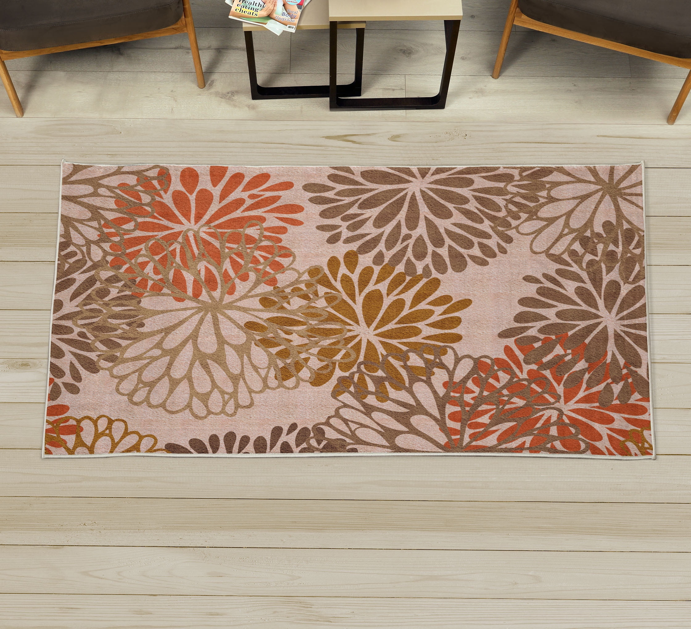 Flower Decorative Rug, Modern Dahlia Inspired Petals Blossom Abstract ...