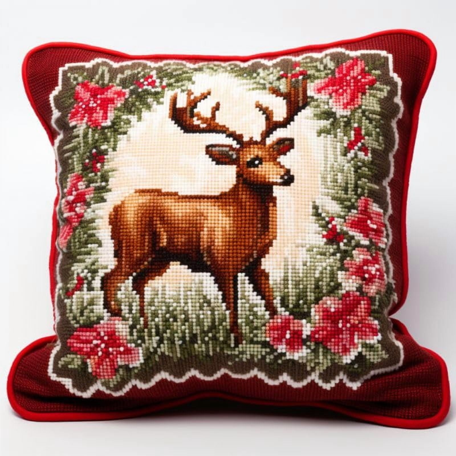 Flower Deer Latch Hook Kits Pillow DIY Rug Crochet Hook Cushion Making ...